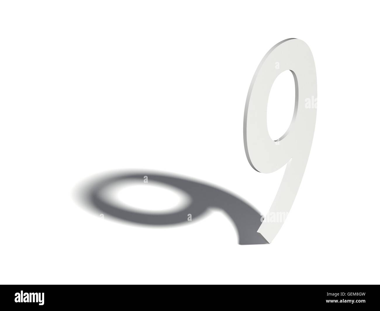 Drop shadow digit. Number NINE 9. 3D render illustration isolated on ...