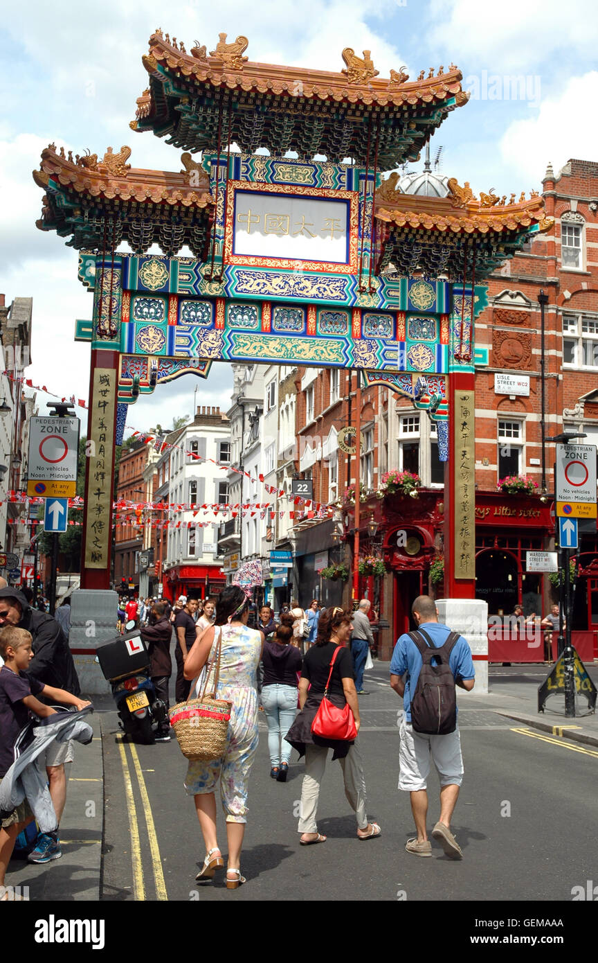 London, UK, 26/07/2016, A new fourth gate for China Town in Wardour street Soho in the Ching ...