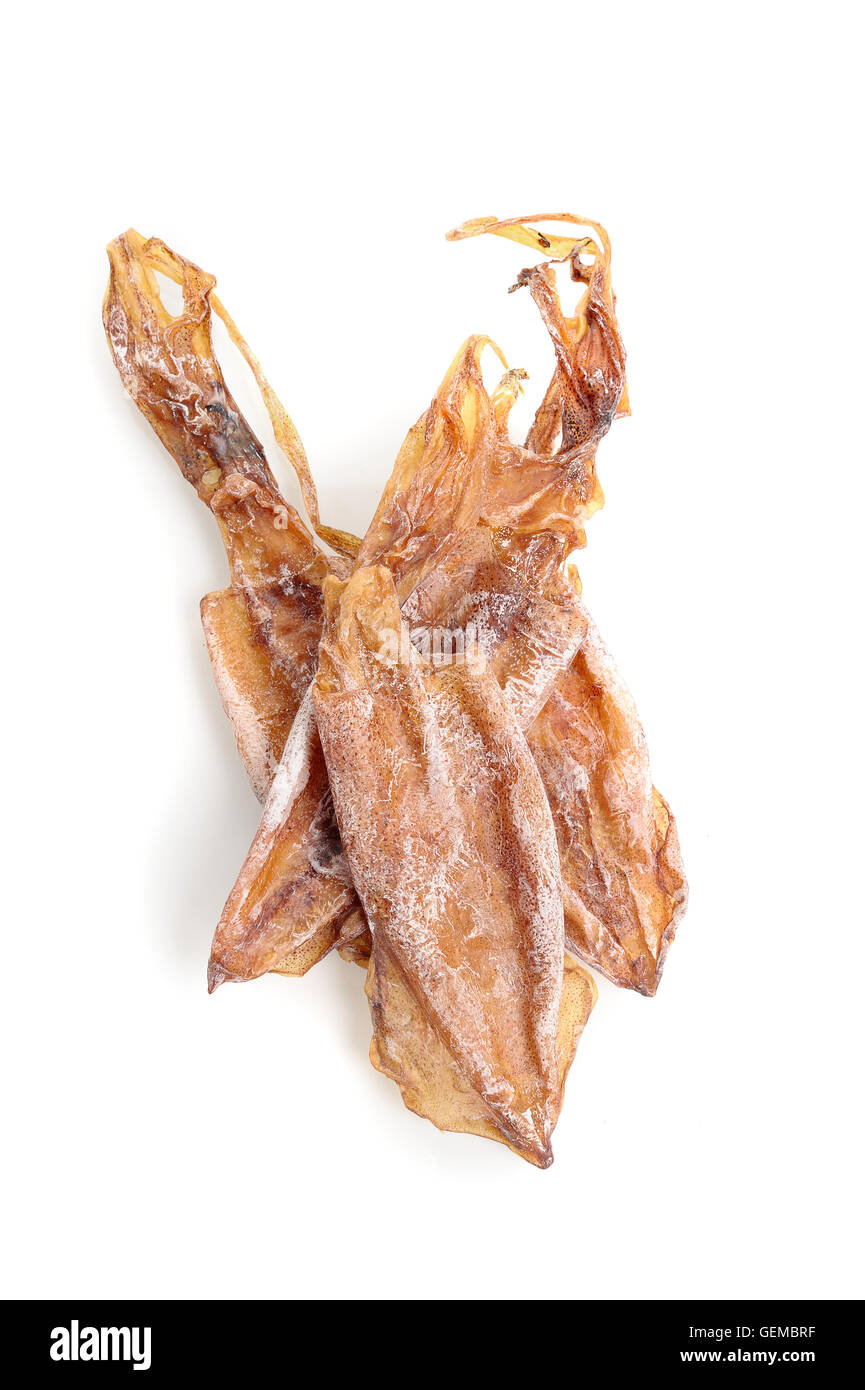 isolate dry squids on white background Stock Photo - Alamy