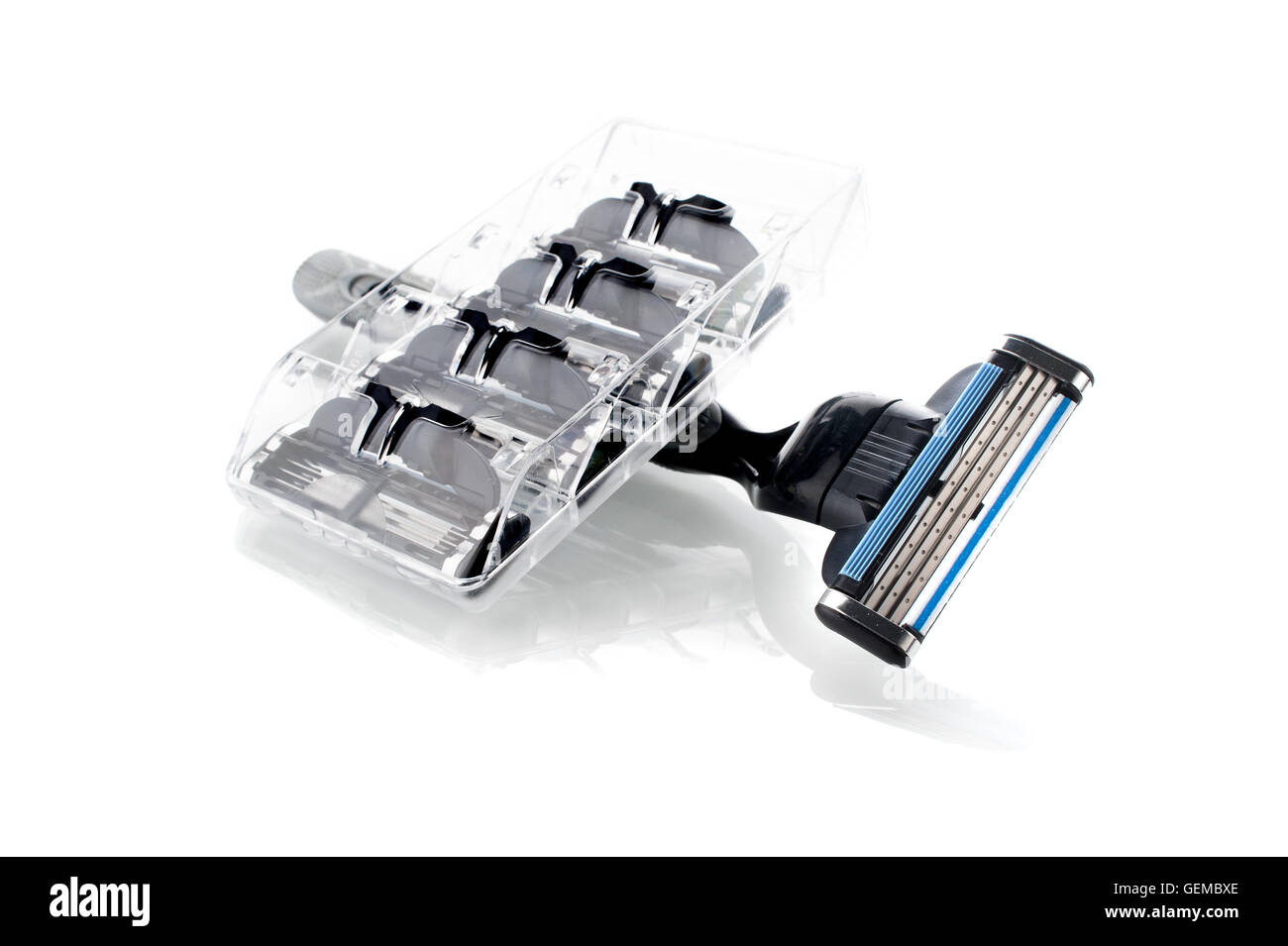closeup new multiple blade razor on white background Stock Photo - Alamy