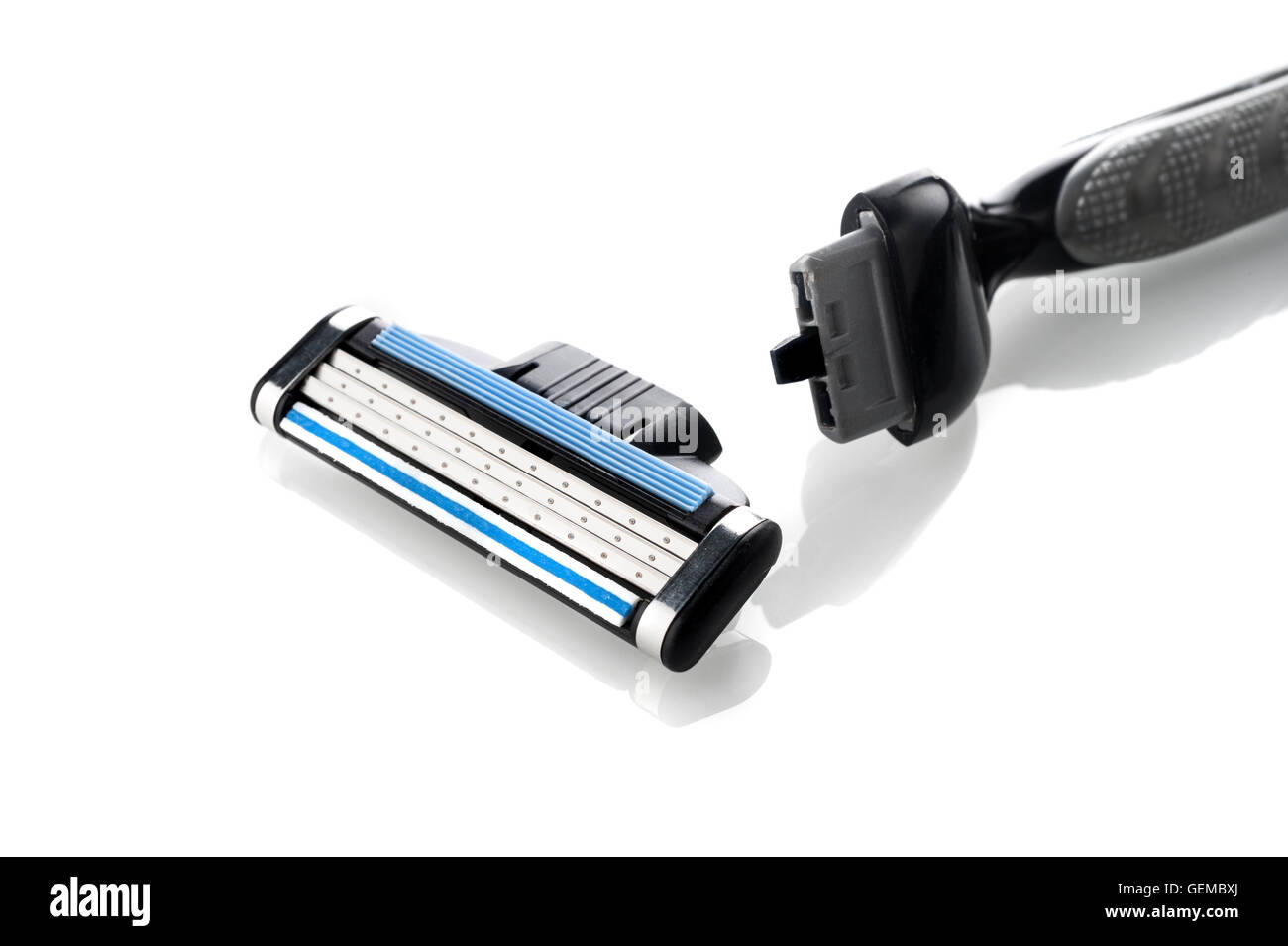 closeup new multiple blade razor on white background Stock Photo - Alamy