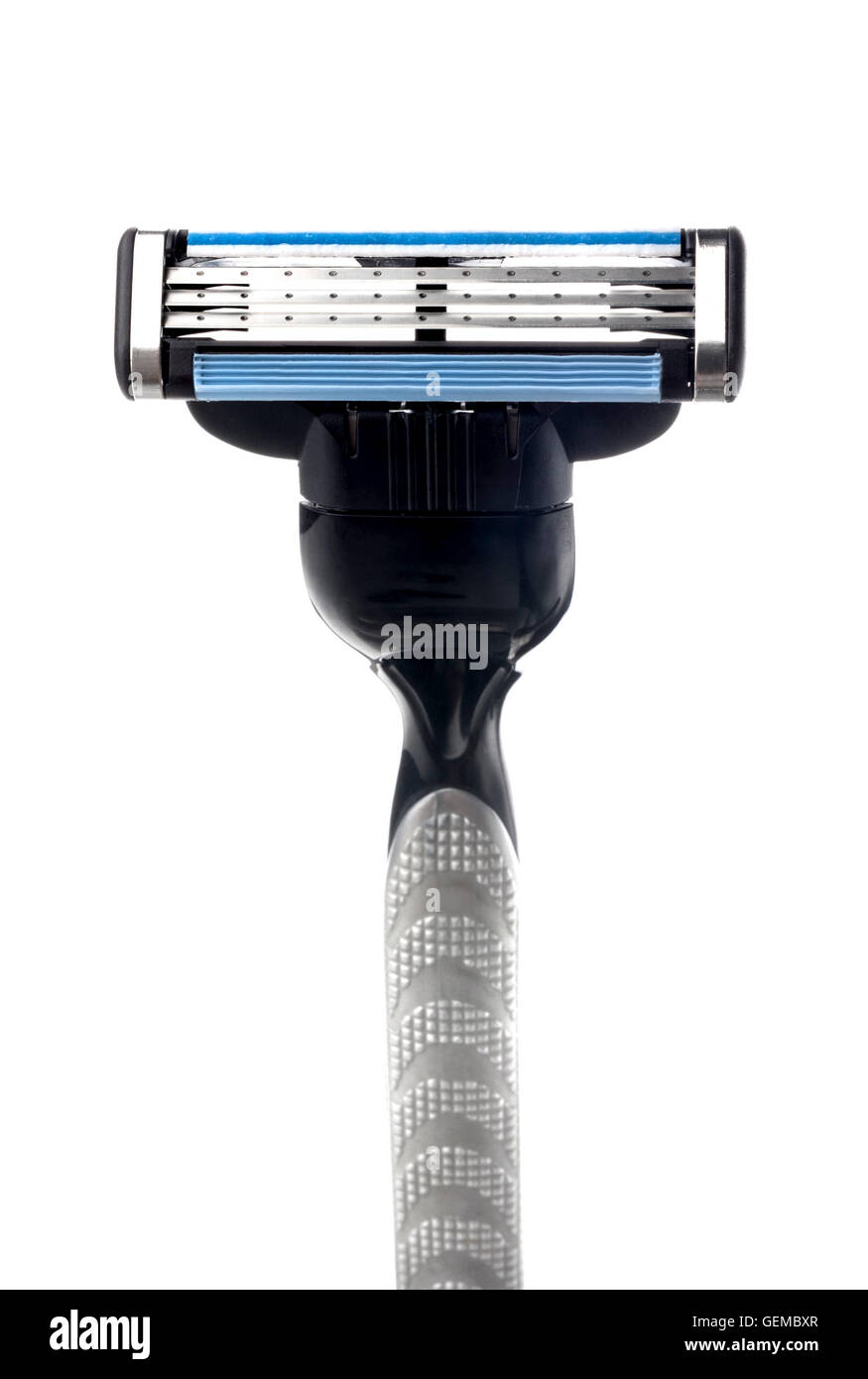 closeup new multiple blade razor on white background Stock Photo - Alamy