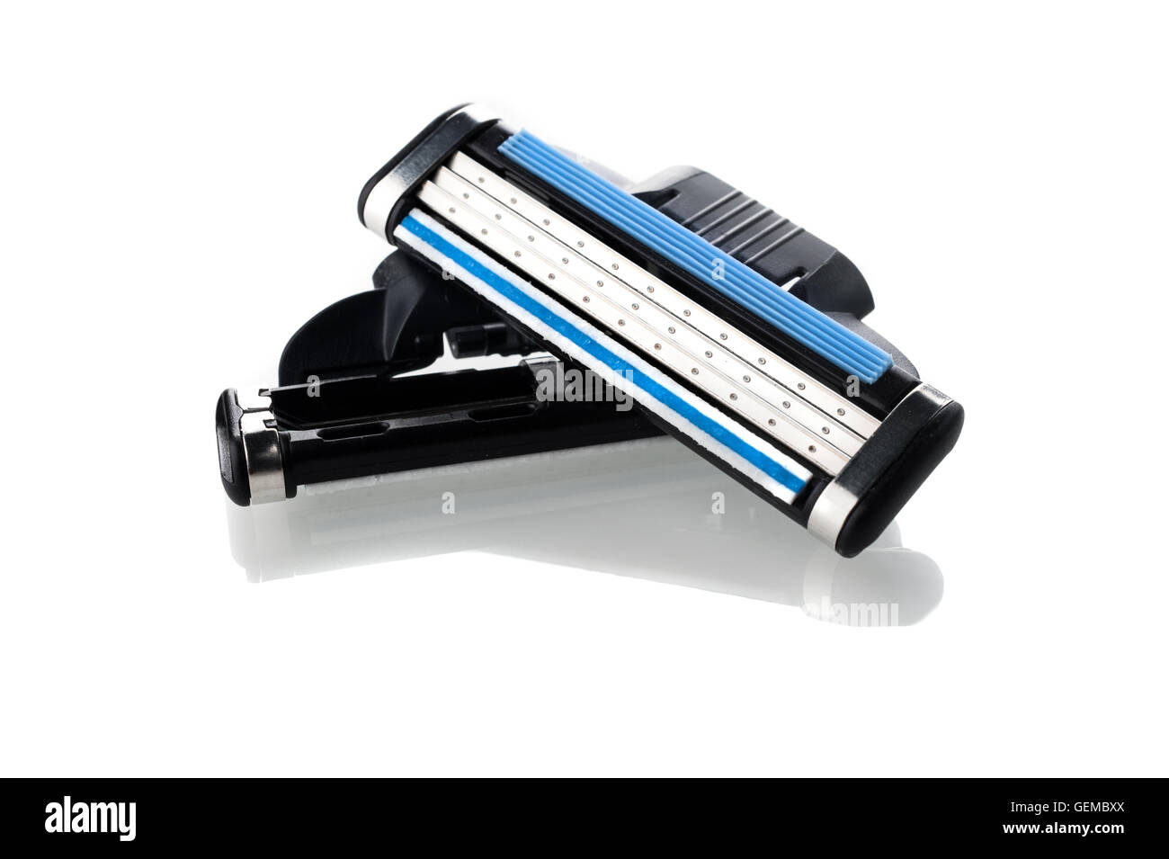 closeup new multiple blade razor on white background Stock Photo - Alamy