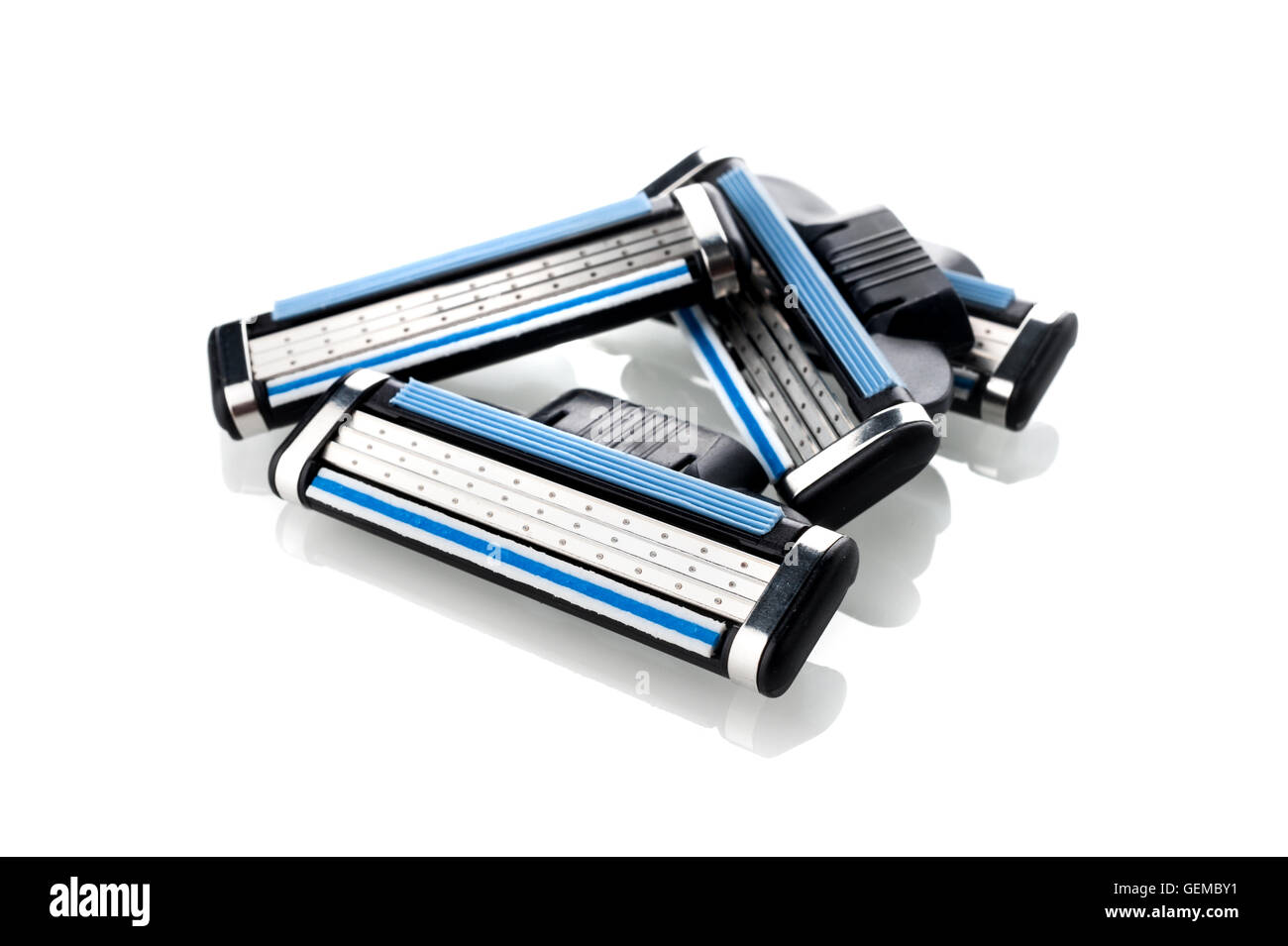closeup new multiple blade razor on white background Stock Photo - Alamy