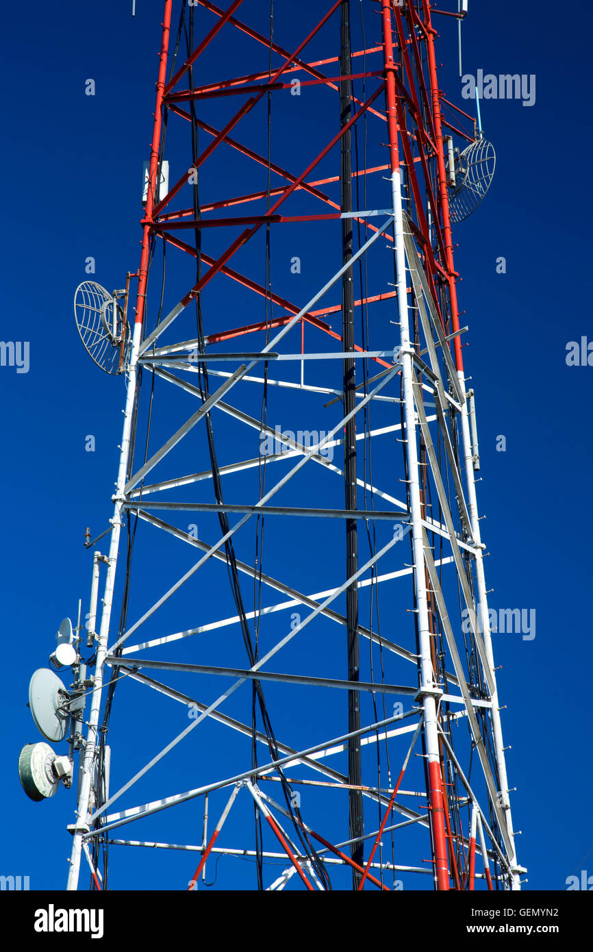 Utility towers on summit, San Bruno Mountain State Park, California ...