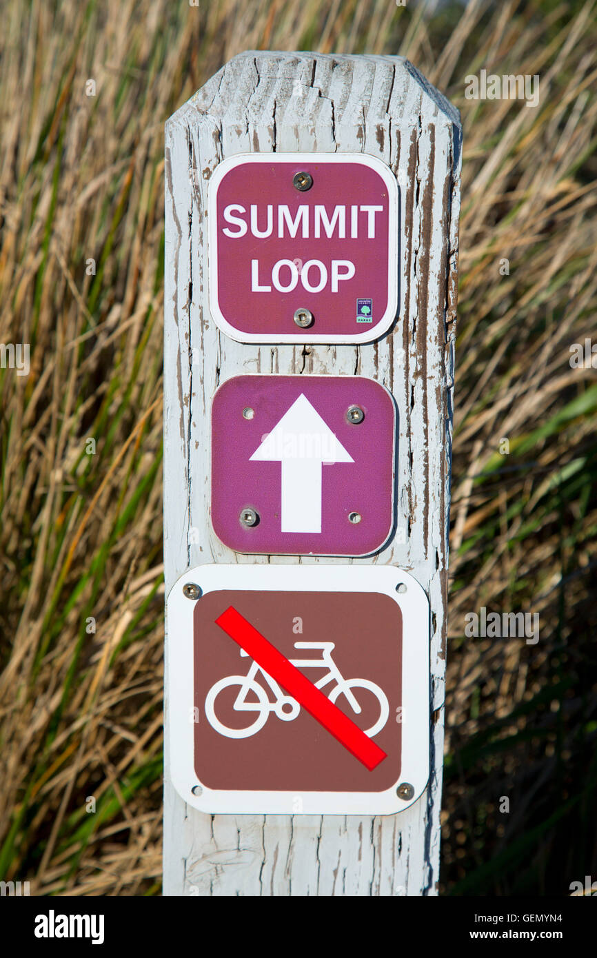 Trail junction sign; San Bruno Mountain State Park; California Stock ...