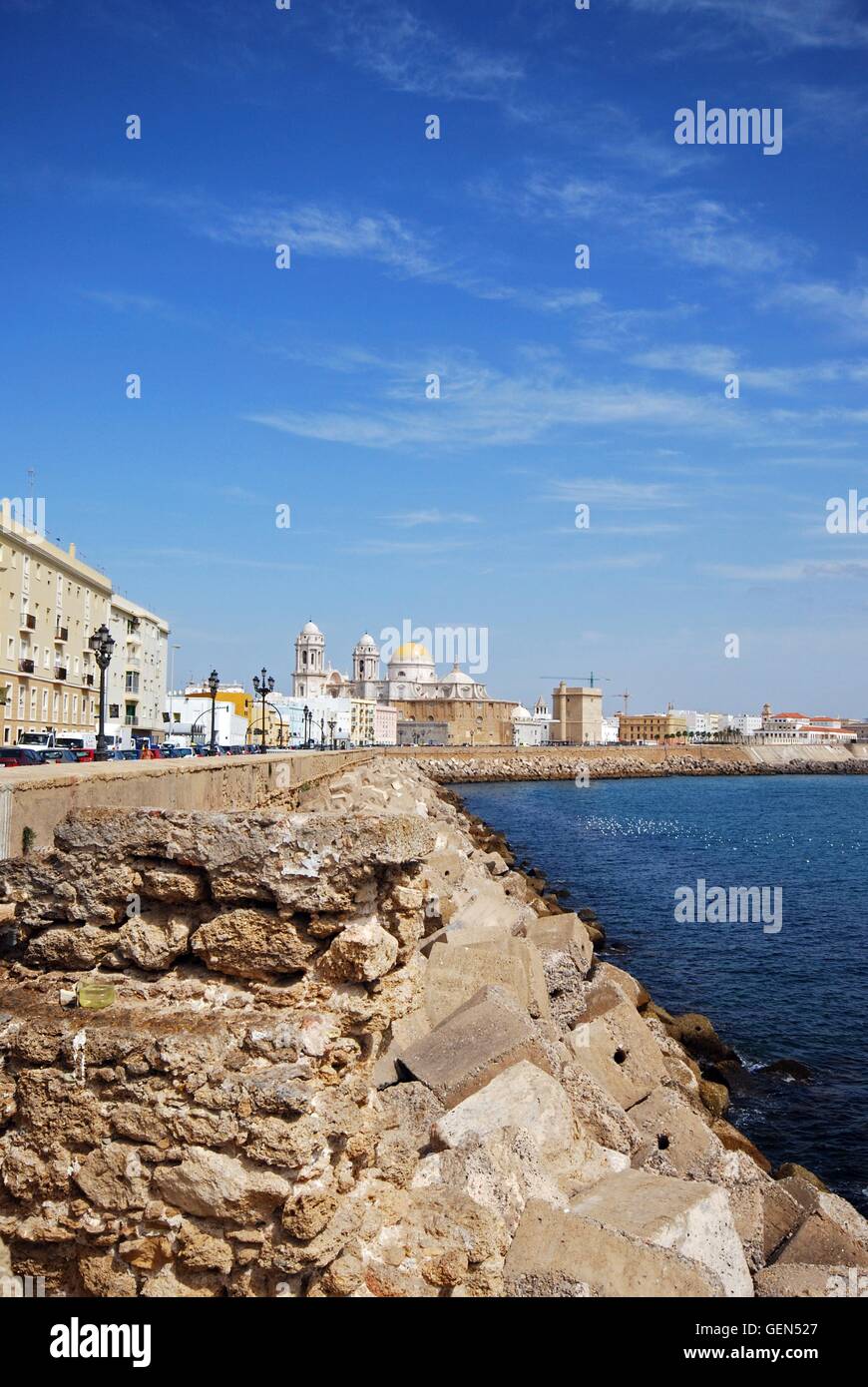 View along the waterfront towards the Cathedral, Cadiz, Cadiz Province ...