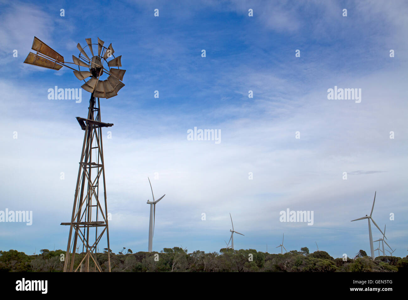 Old windmill and the Wattle Point Wind Farm Stock Photo - Alamy