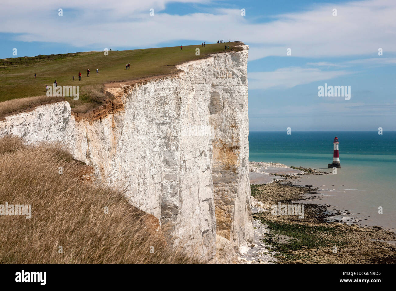 The White Cliffs and lighthouse of Beachy Head East Sussex Stock Photo ...