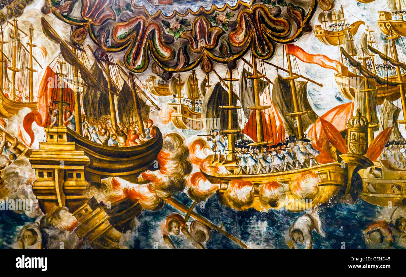 Spanish Sea Battle Fresco Sanctuary of Jesus Atotonilco Mexico. Built ...