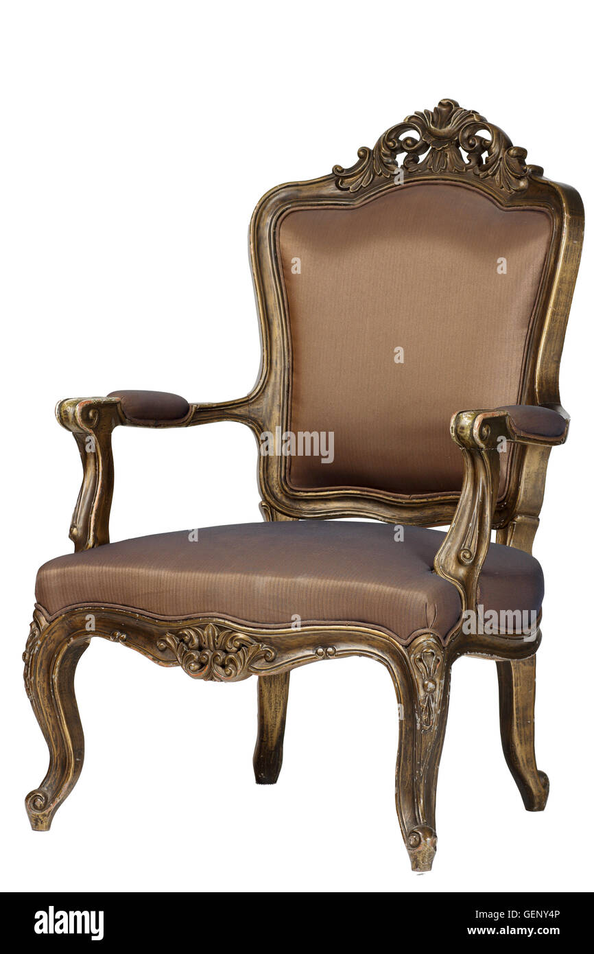 Brown antique chair retro style louis isolated white background Stock ...
