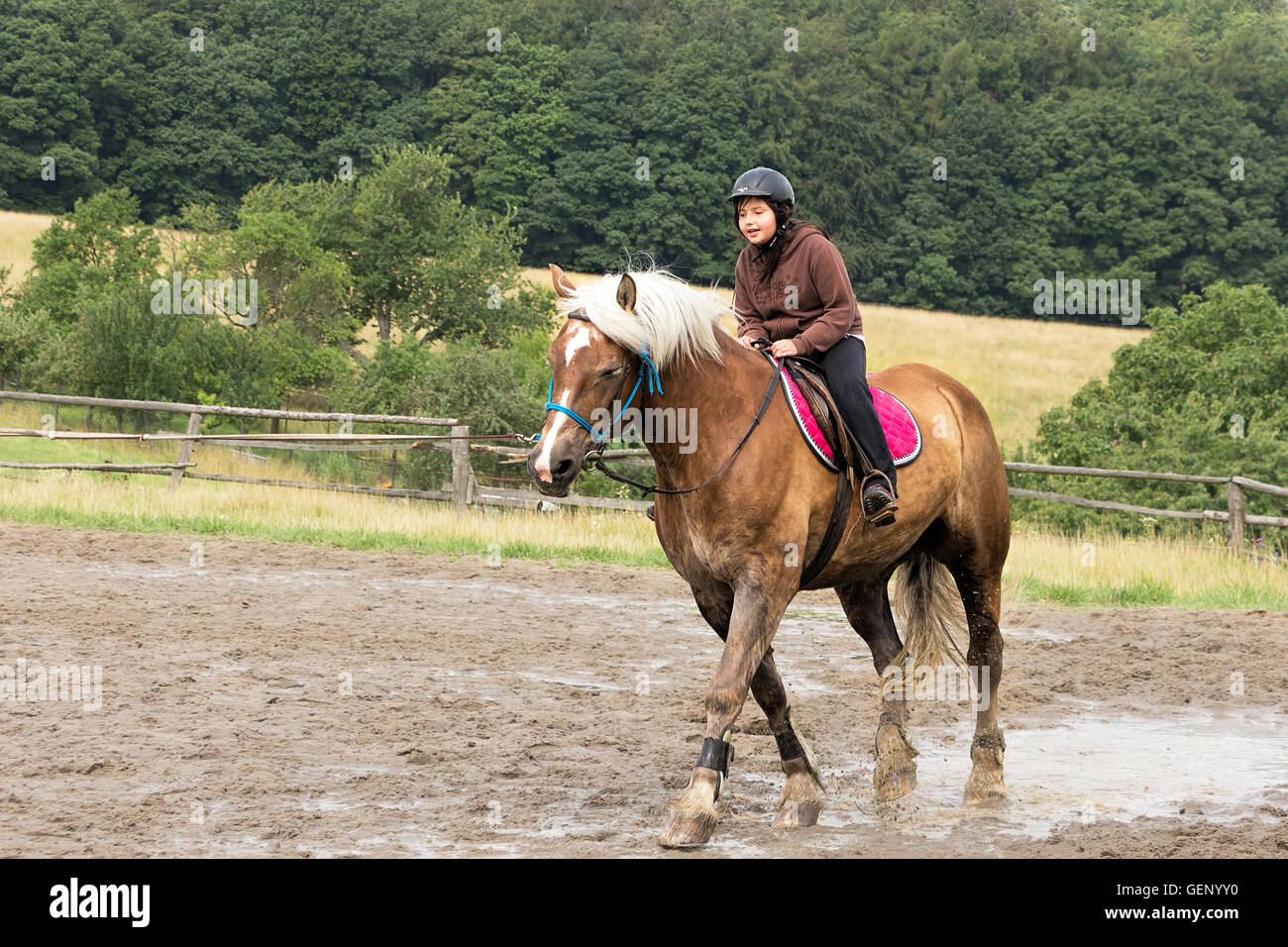 Little girl riding a horse Stock Photo - Alamy