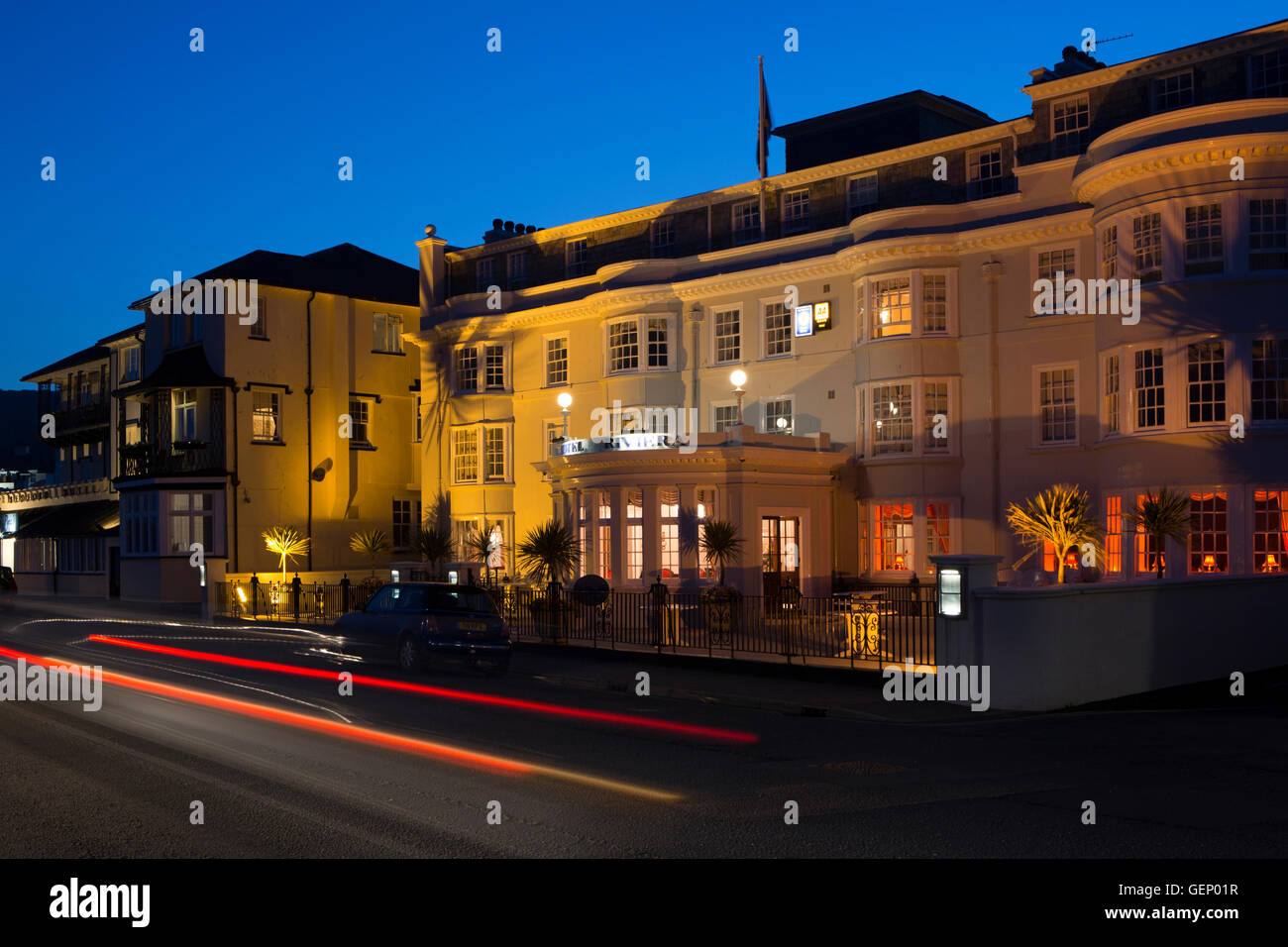 Night view of the esplanade and seafront hotels hi-res stock ...