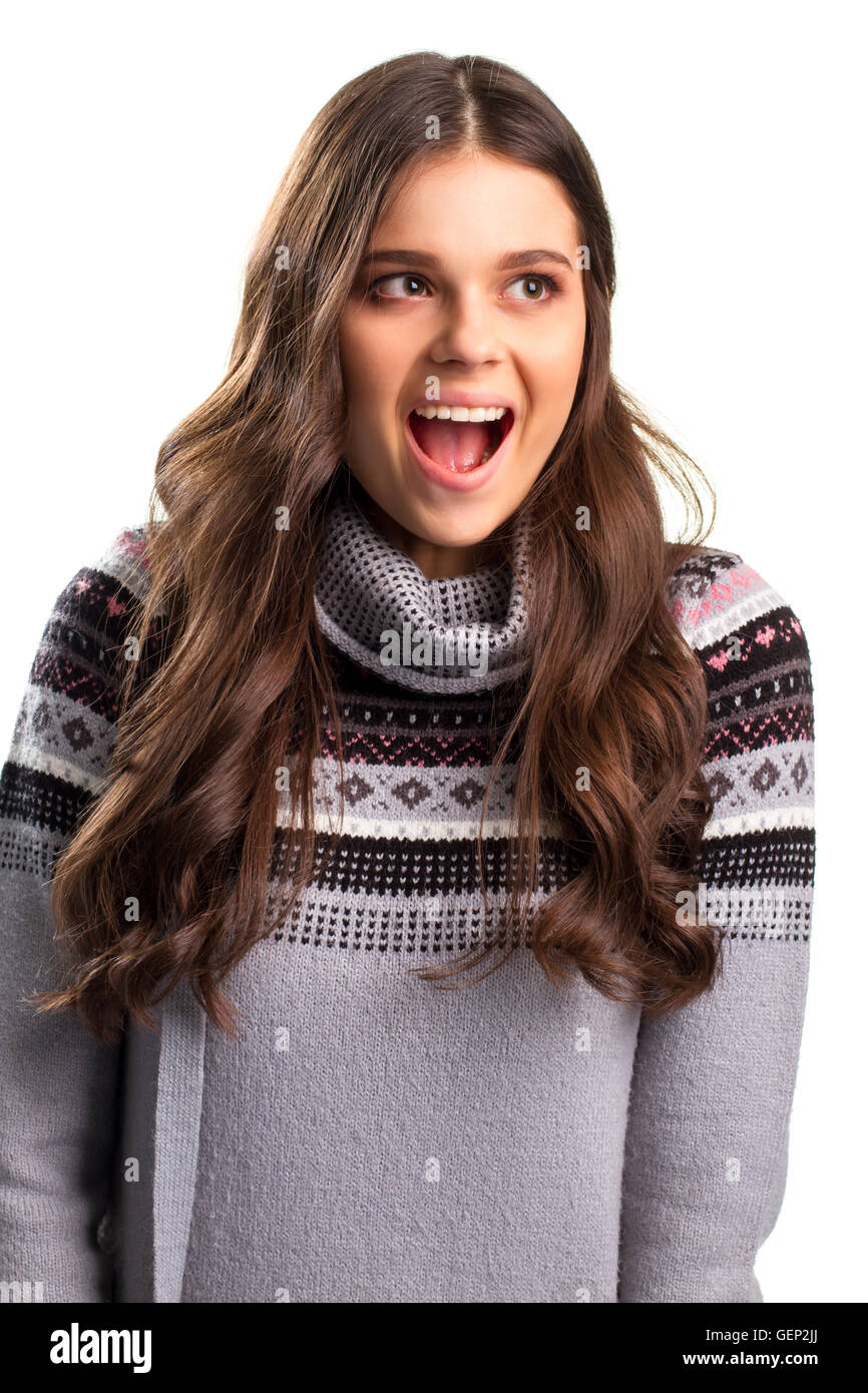 Face of woman shows excitement Stock Photo - Alamy