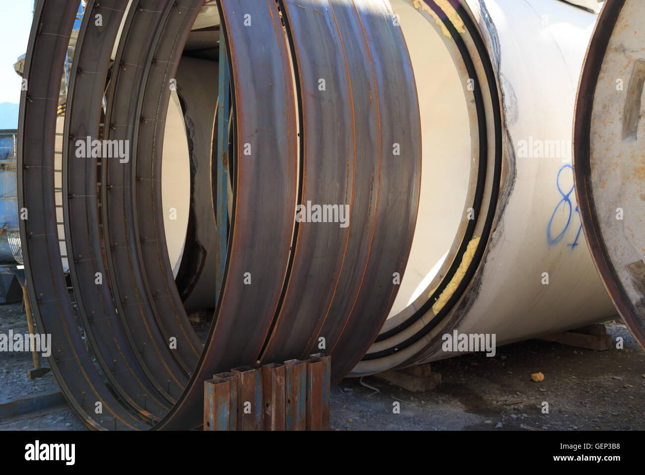 A photograph of some concrete pipes for micro-tunneling during ...