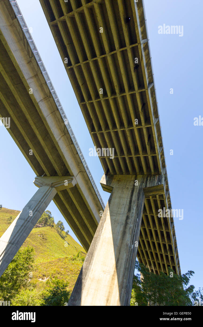 Double bridge wooden supports high Stock Photo - Alamy