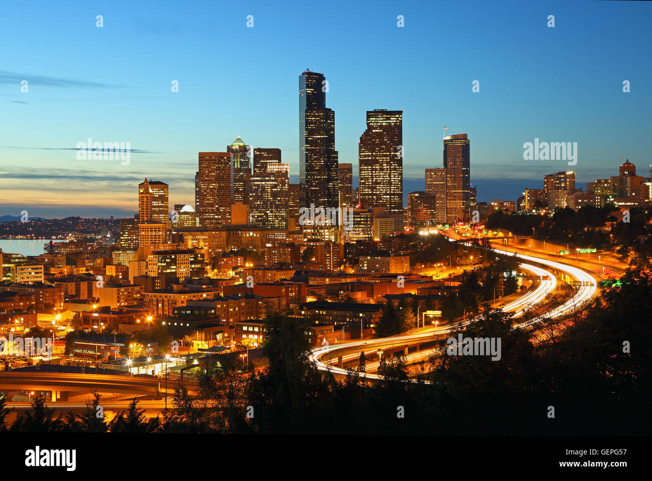 geography / travel, USA, Washington, Seattle, view towards Downtown ...