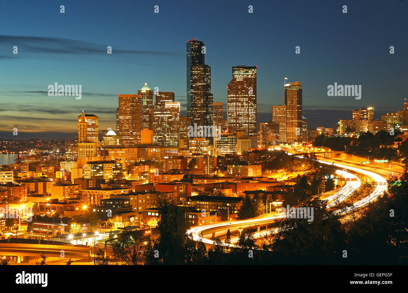 geography / travel, USA, Washington, Seattle, view towards Downtown ...