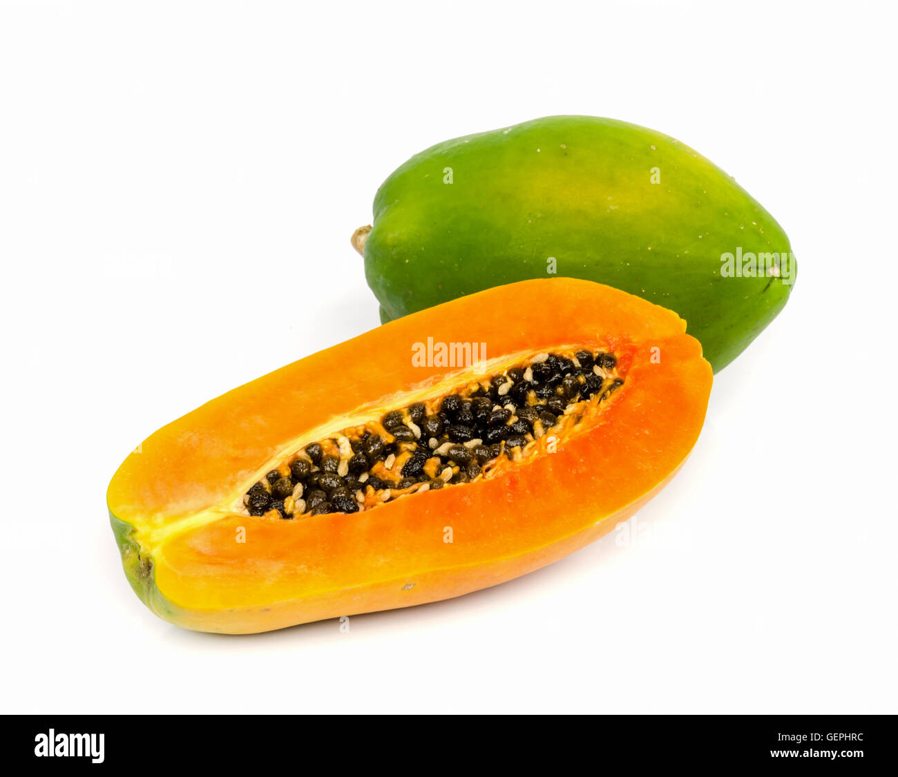 ripe papaya fruit and slice isolated on white background Stock Photo ...