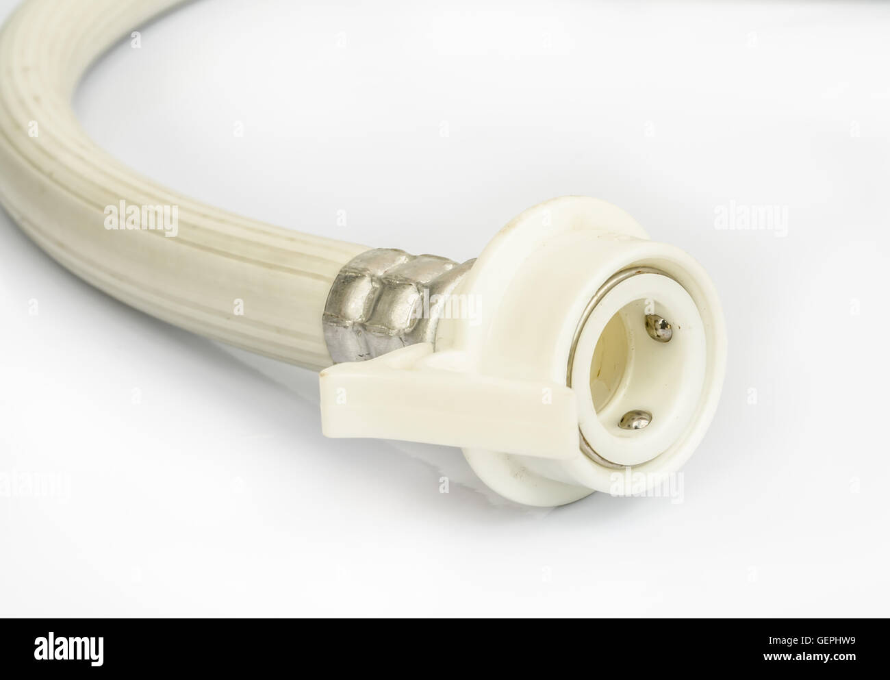 industrial elastic rubber water pipe with connectors on white ...