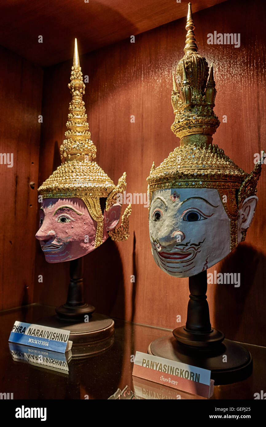 Khon mask museum display. The various Thai actors Khon masks are used in traditional Thailand ...