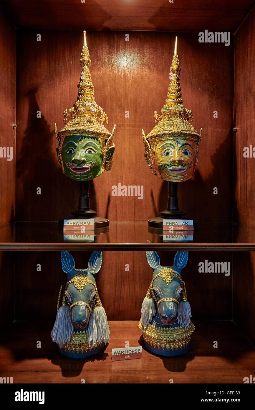 Khon mask museum display. The various Thai actors Khon masks are used ...