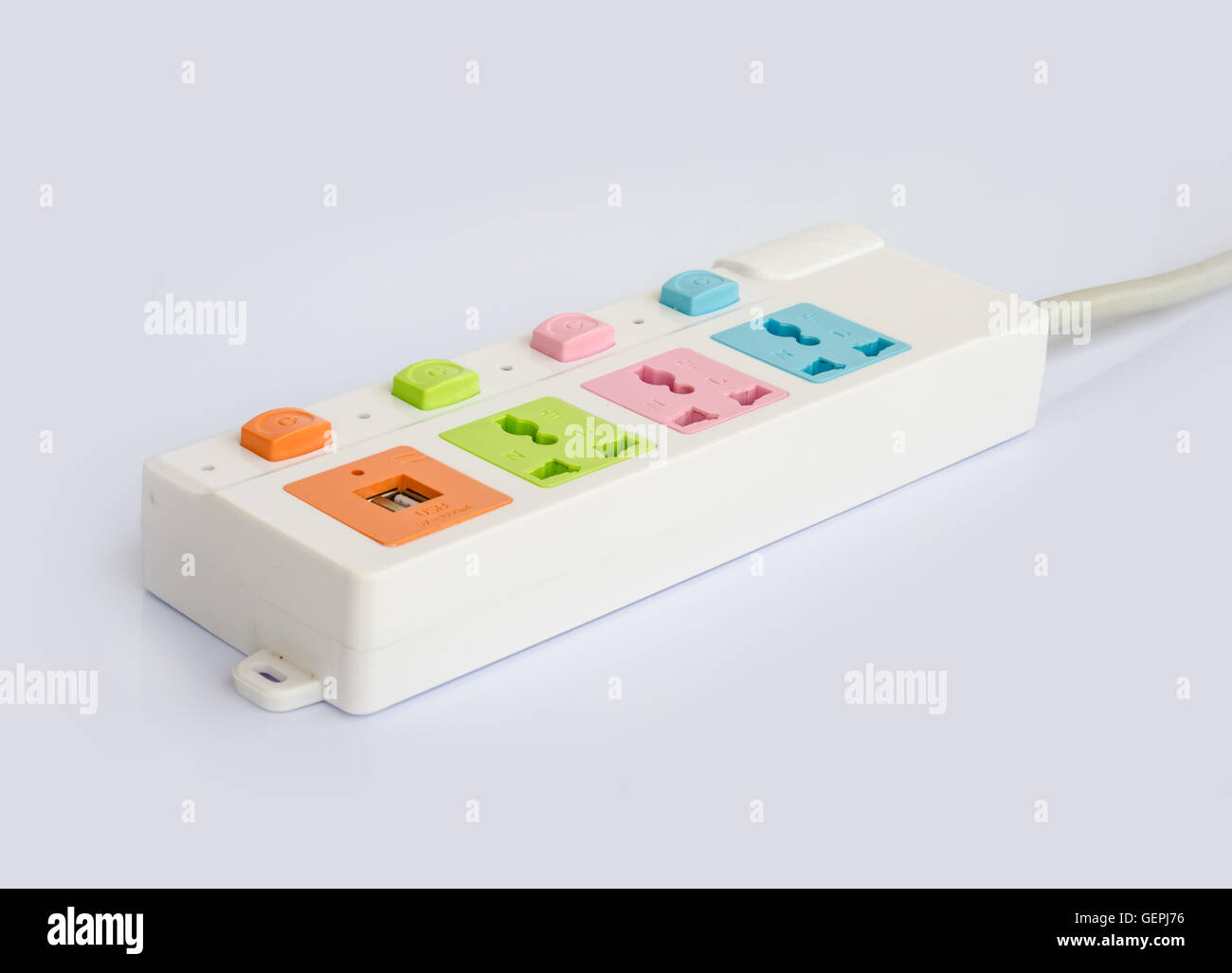The power strip with colorful socket and usb socket Stock Photo - Alamy
