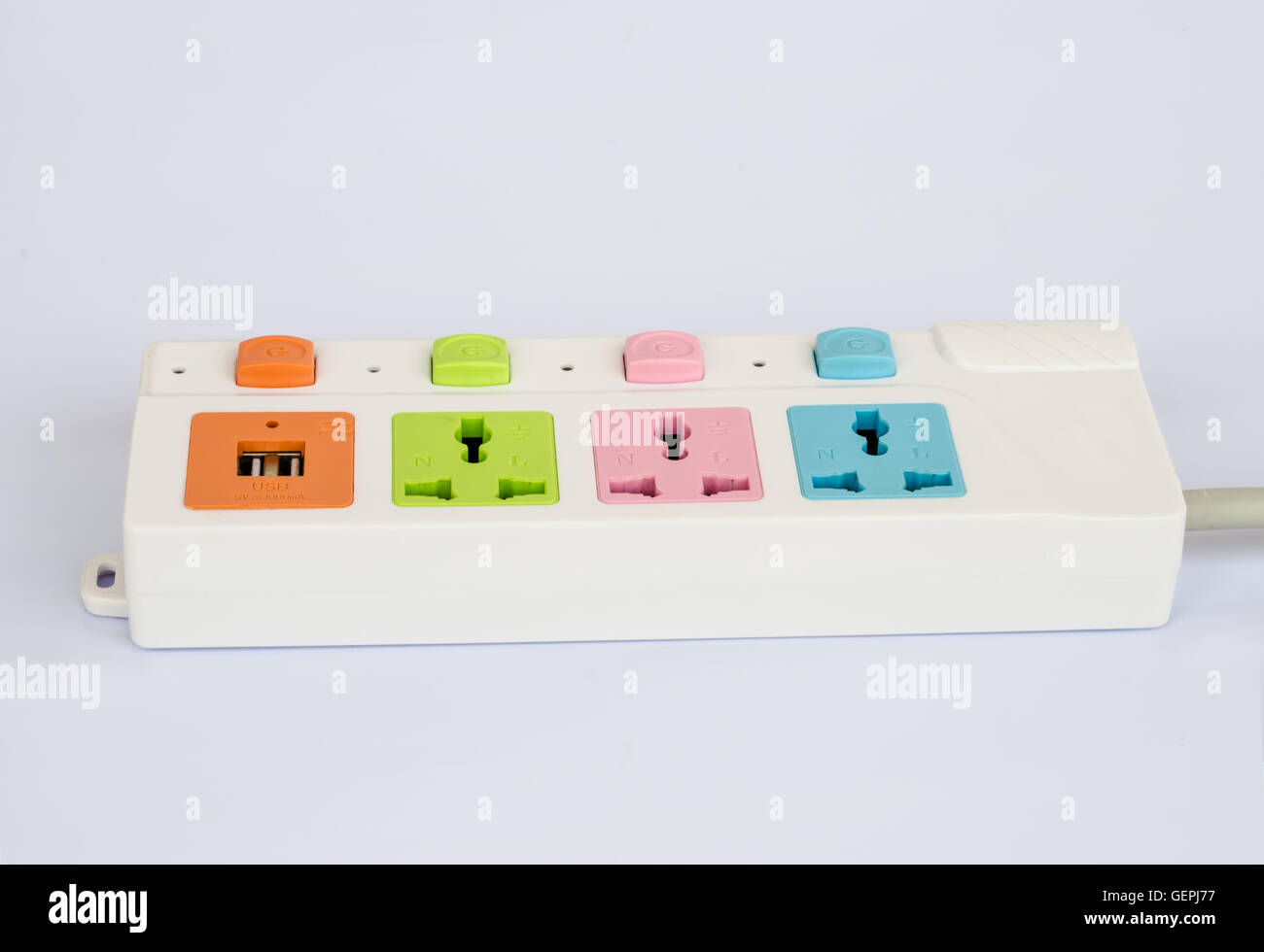 The power strip with colorful socket and usb socket Stock Photo - Alamy