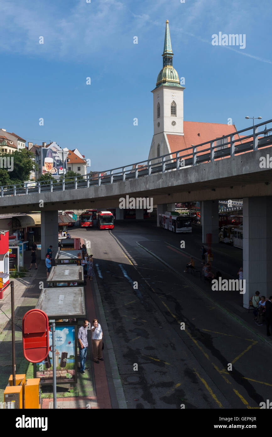 Bus stop under the SNP Bridge, Bratislava Stock Photo - Alamy