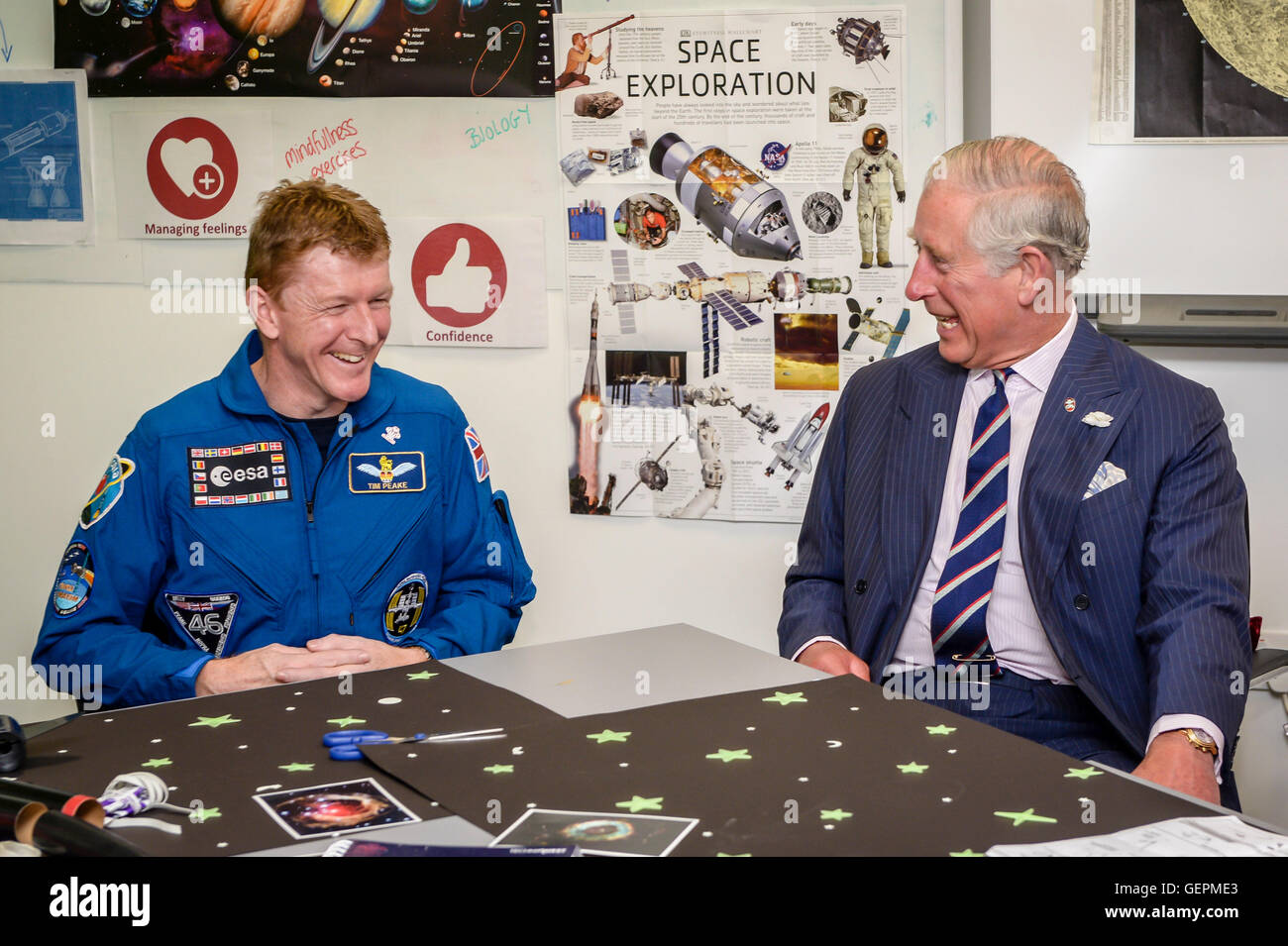 The Prince of Wales meets British astronaut Tim Peake during a visit to ...