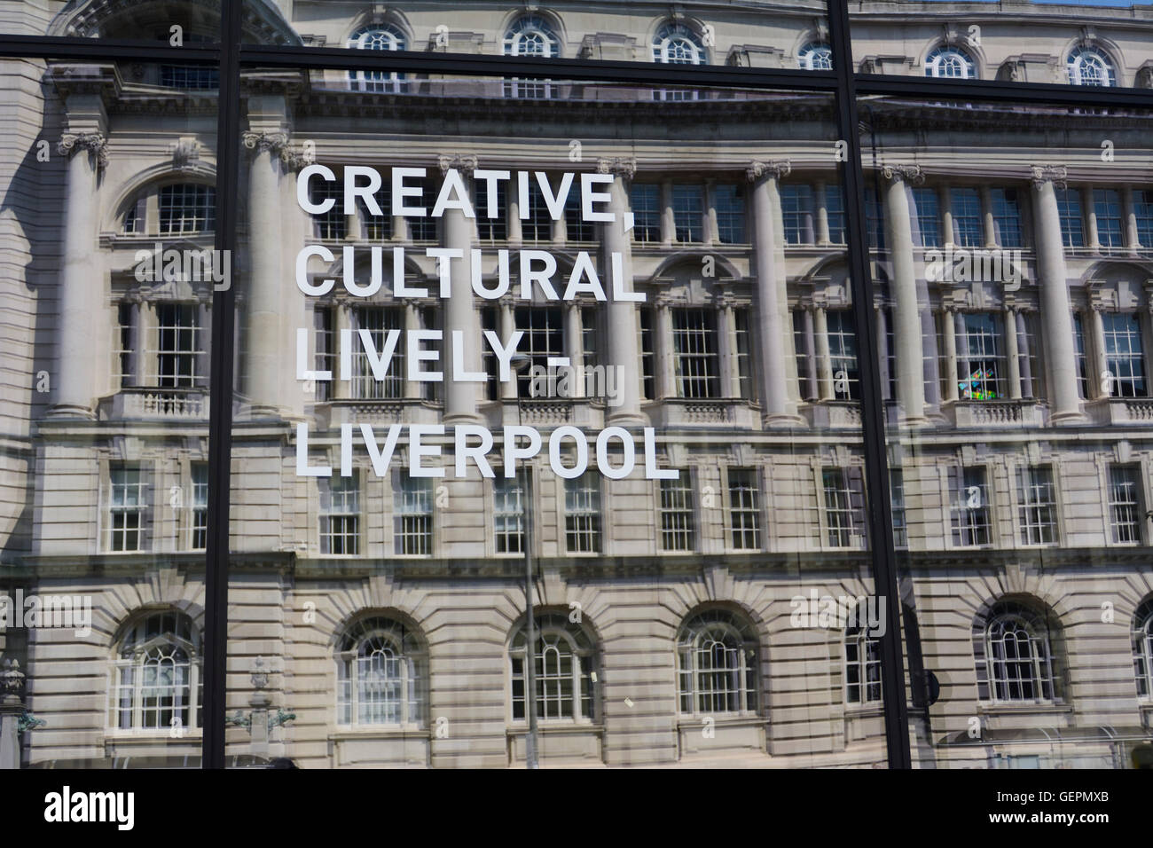 Port of Liverpool building reflected in the glass building on Mann ...