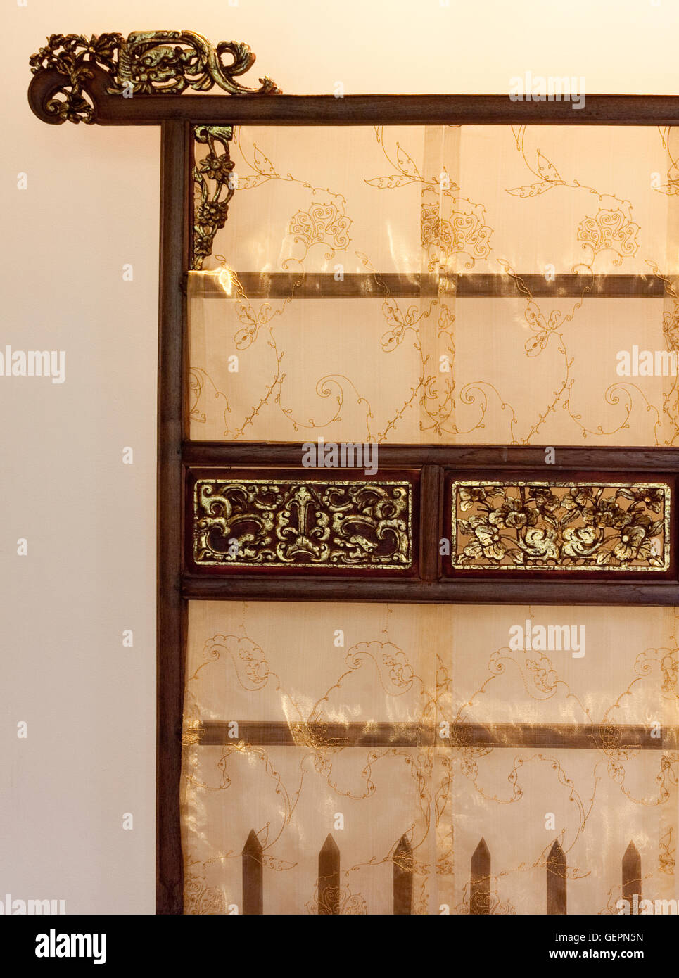 Chinese Decorative Screen with Fabric Stock Photo - Alamy