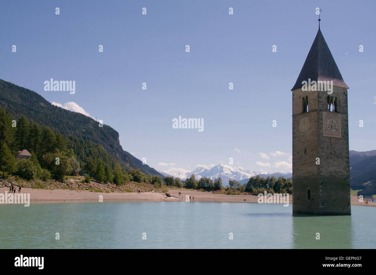 geography / travel, Italy, South Tyrol, Lake Reschen (Reschensee, Lago ...