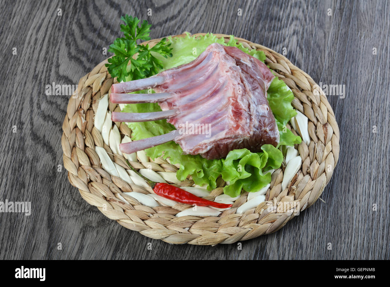 Lamb Frenched Rack 4 rib bone Stock Photo - Alamy