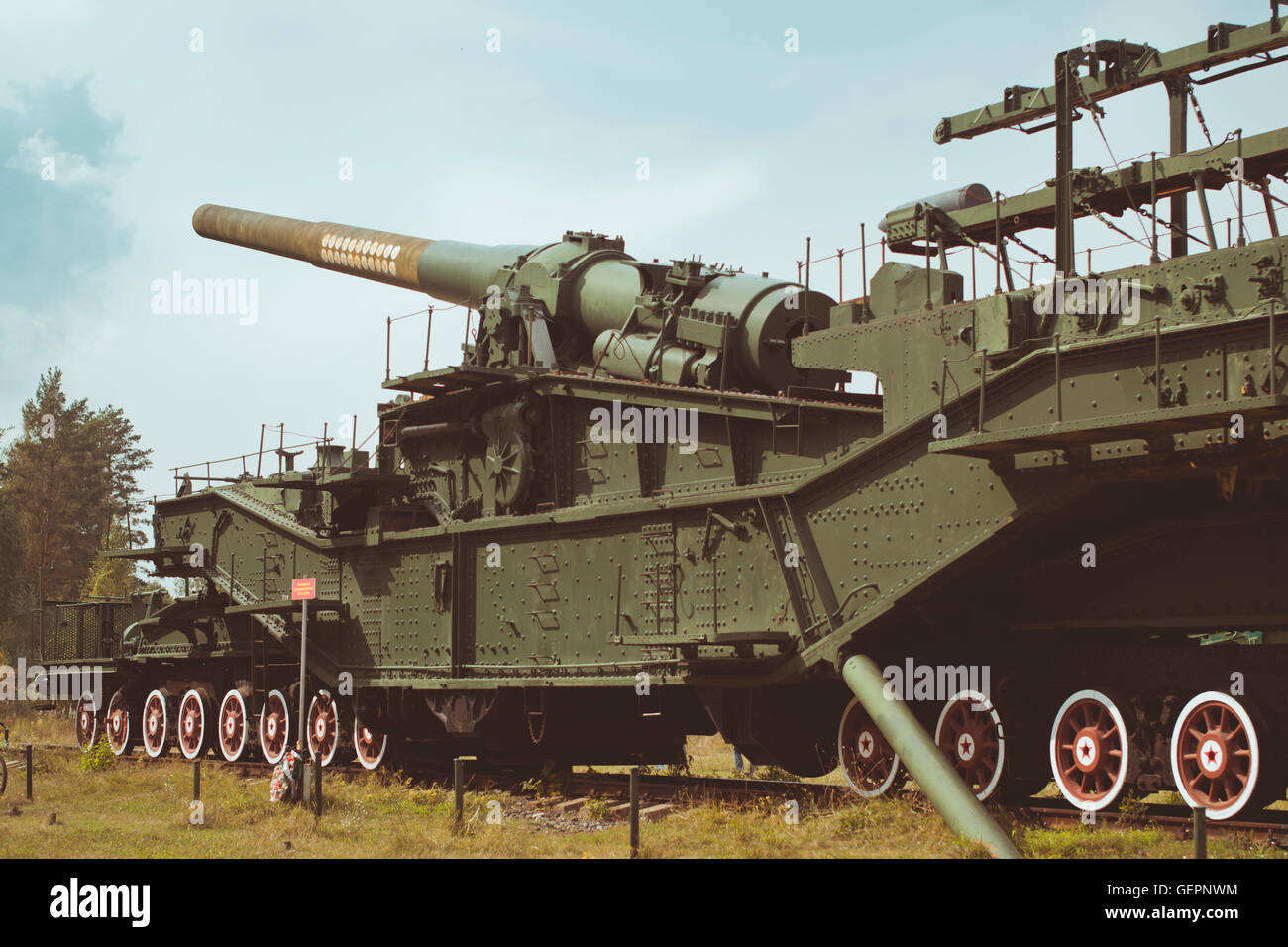 305-mm installation TM-3-12 on the military-historical site of Fort Krasnaya Gorka, Russia Stock ...