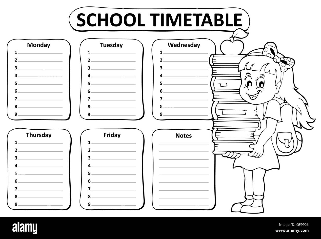 Black and white school timetable theme 3 - picture illustration Stock ...