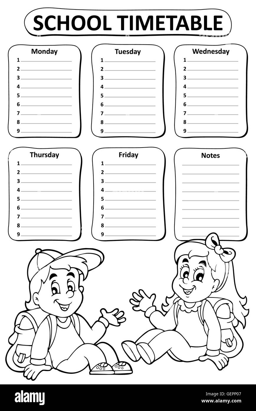 Black and white school timetable theme 4 - picture illustration Stock ...