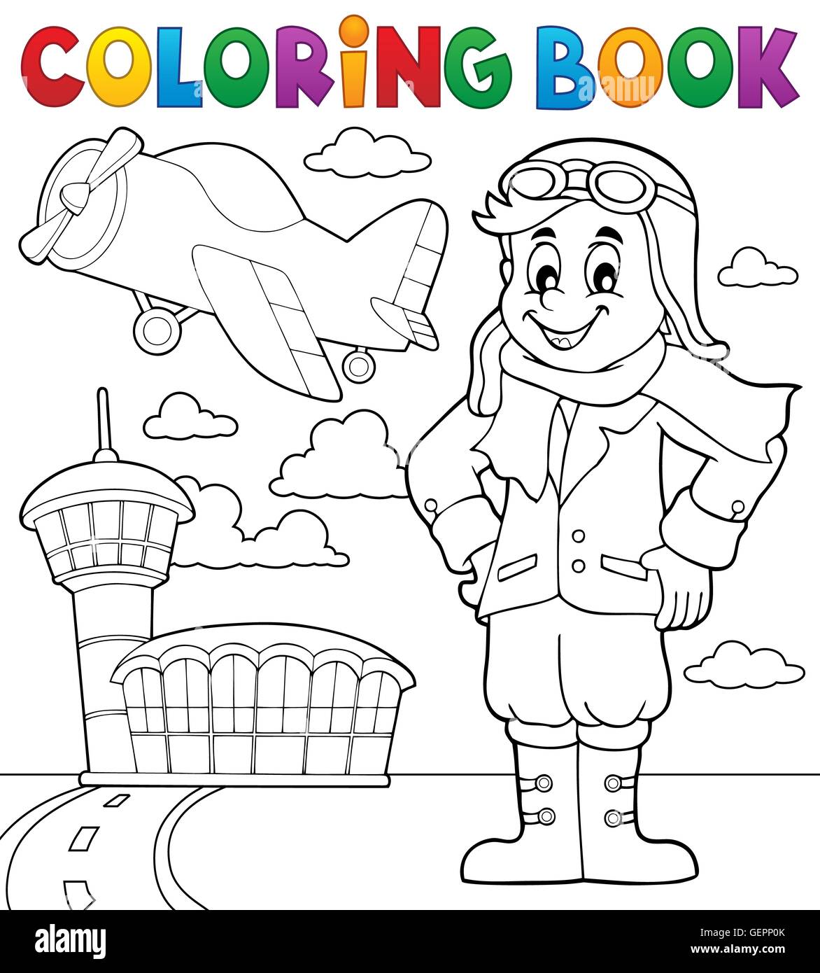 Coloring book aviation theme 3 - picture illustration Stock Photo - Alamy