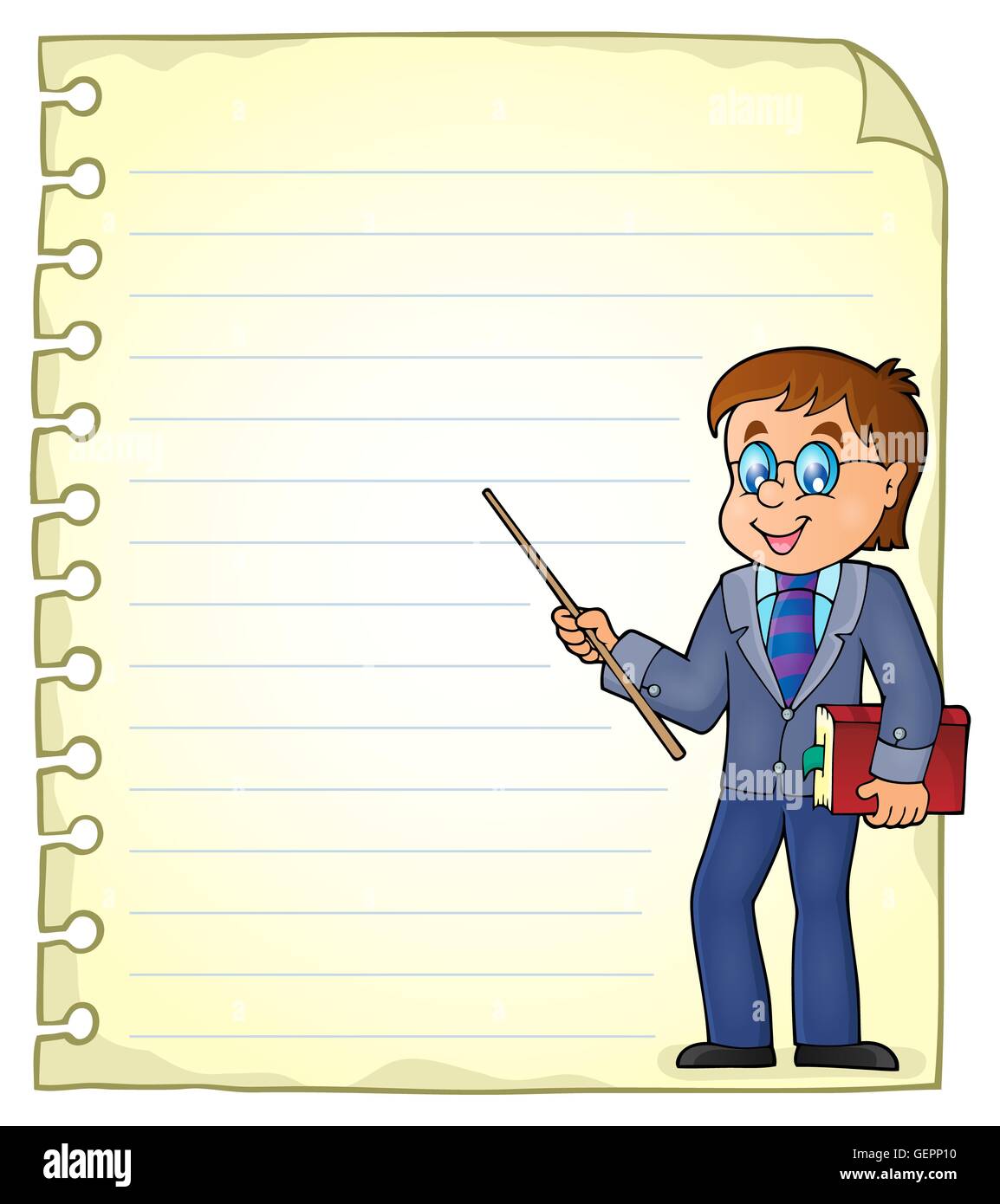 Notebook page with man teacher - picture illustration Stock Photo - Alamy