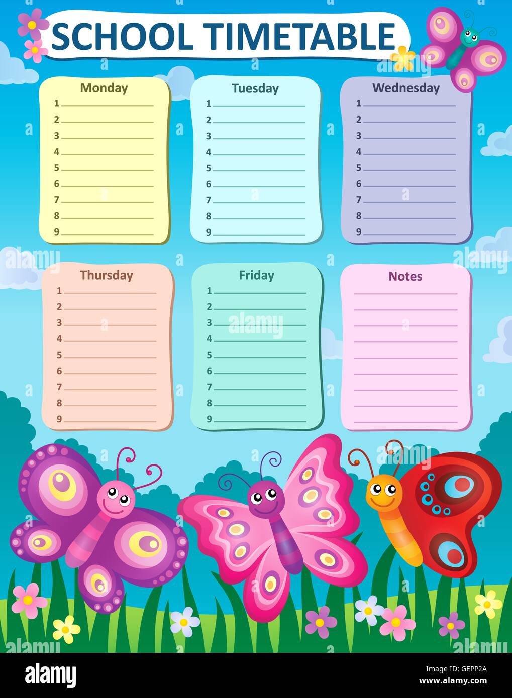 Weekly school timetable concept 4 - picture illustration Stock Photo ...