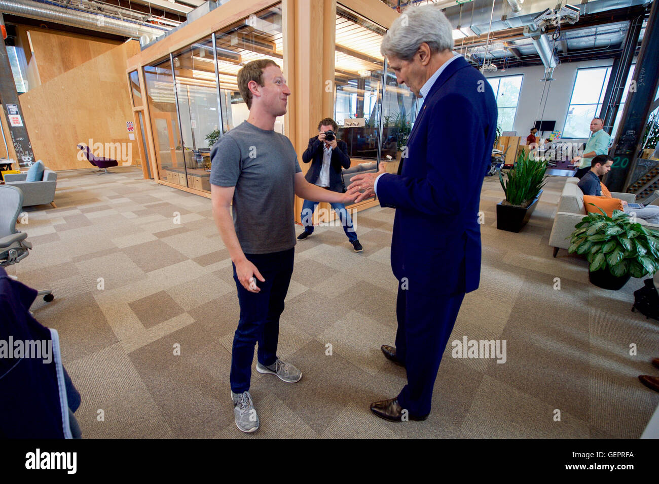 Facebook CEO Zuckerberg Greets Secretary Kerry Before Their Meeting at ...