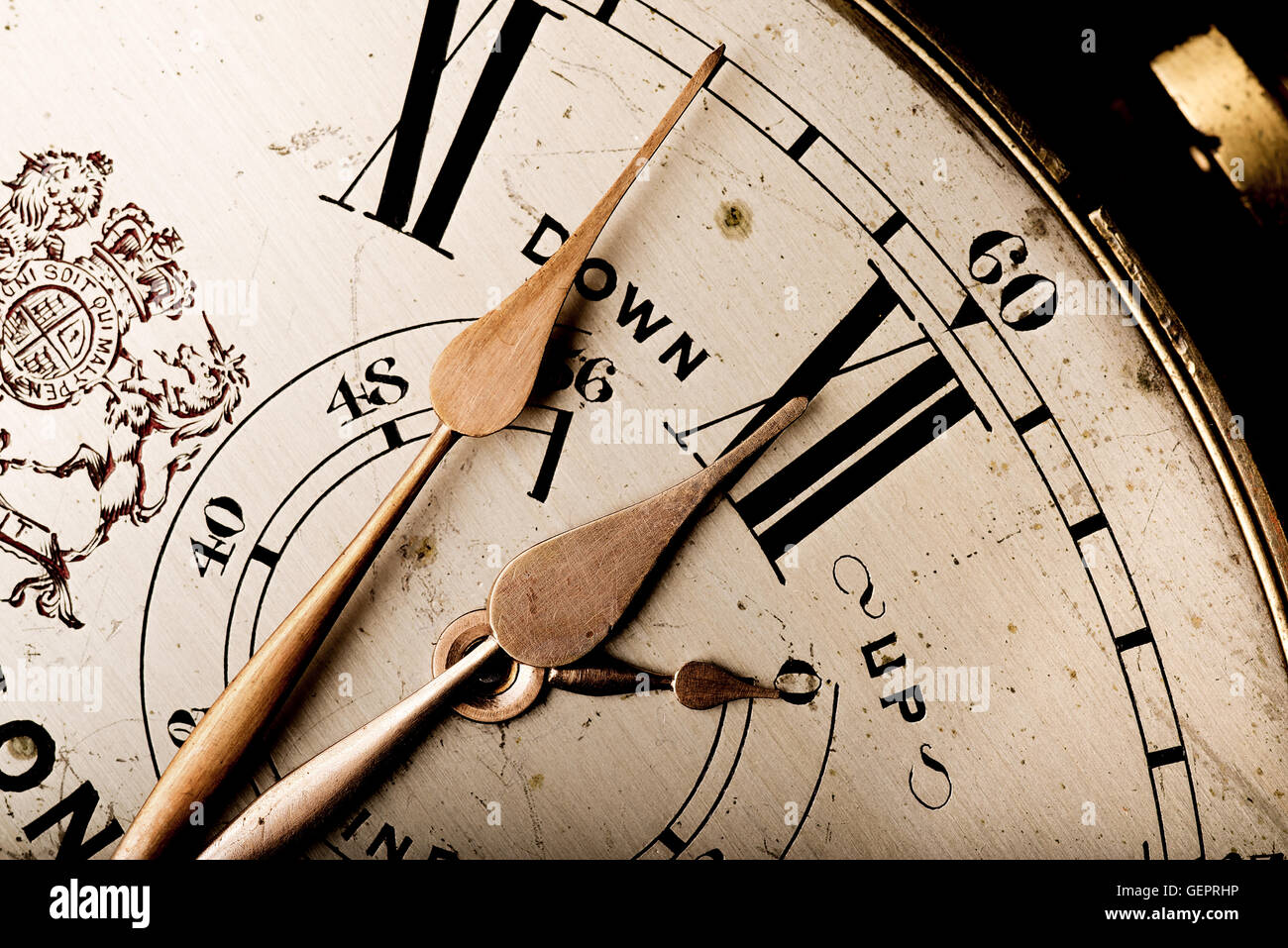 pointers reaching twelve of an ancient marine chronometer Stock Photo ...