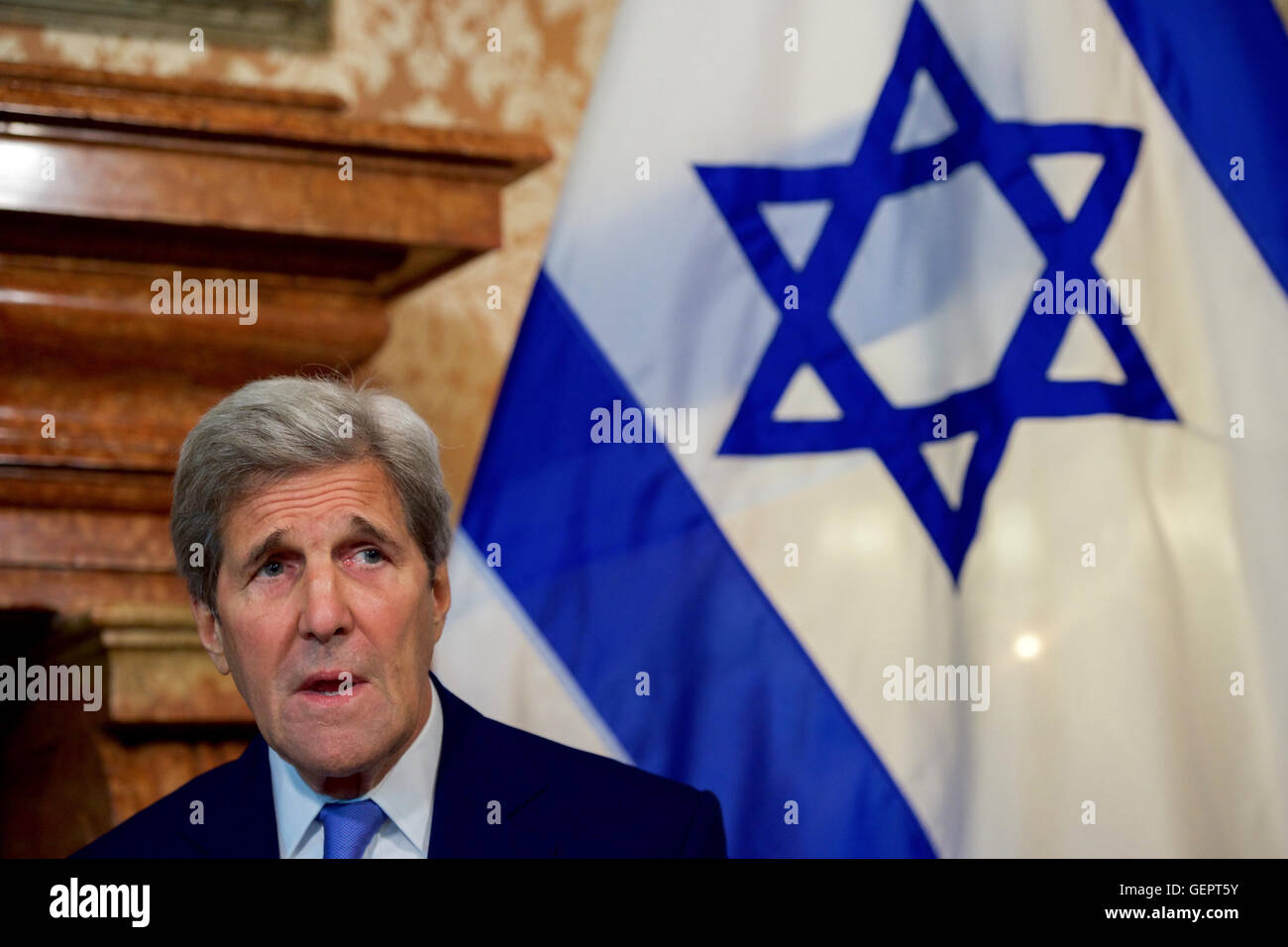 Secretary Kerry and Israeli PM Netanyahu Address Reporters Stock Photo ...