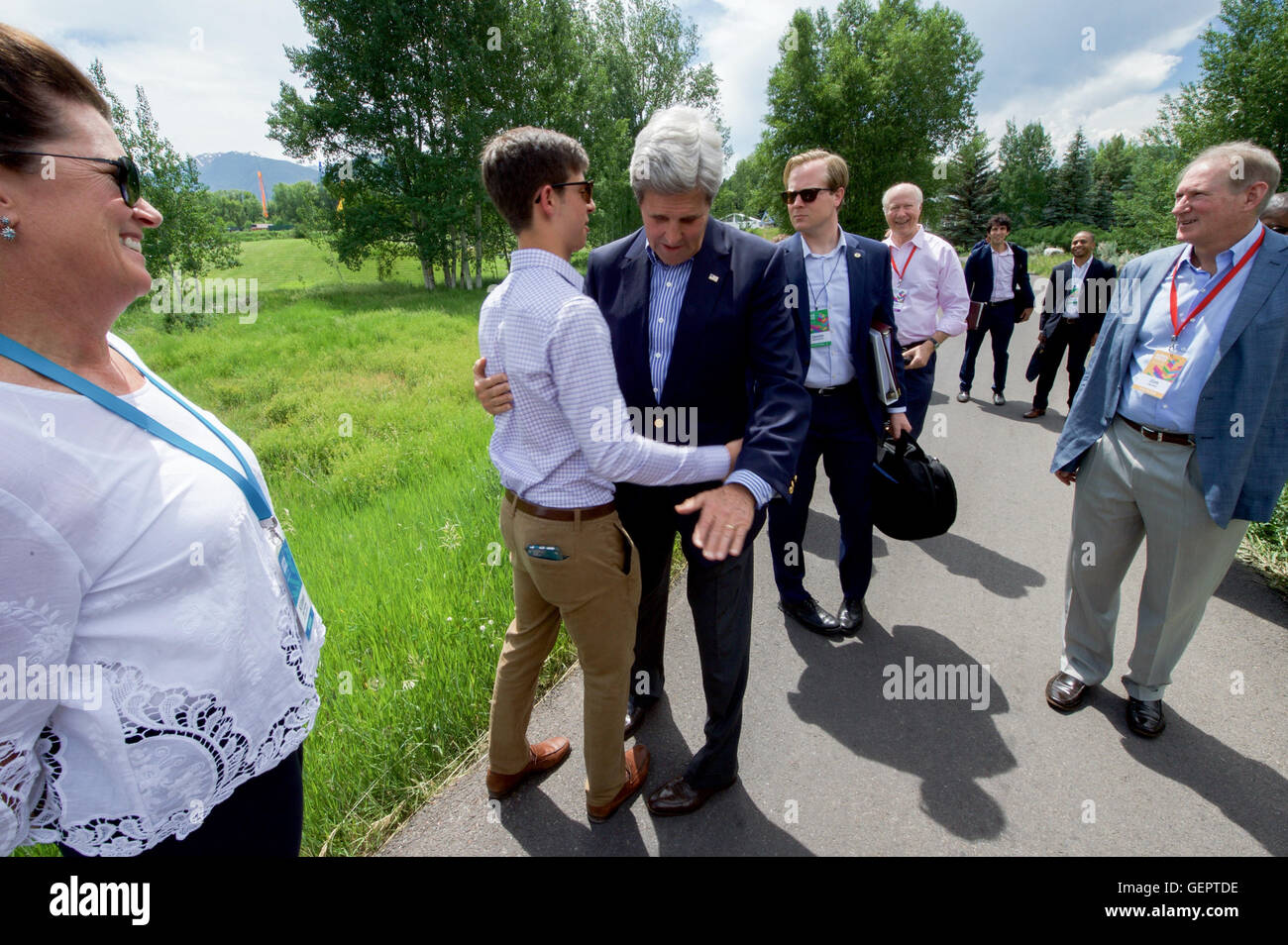 Secretary Kerry Chats With Will Field Before Addressing Attendees at ...