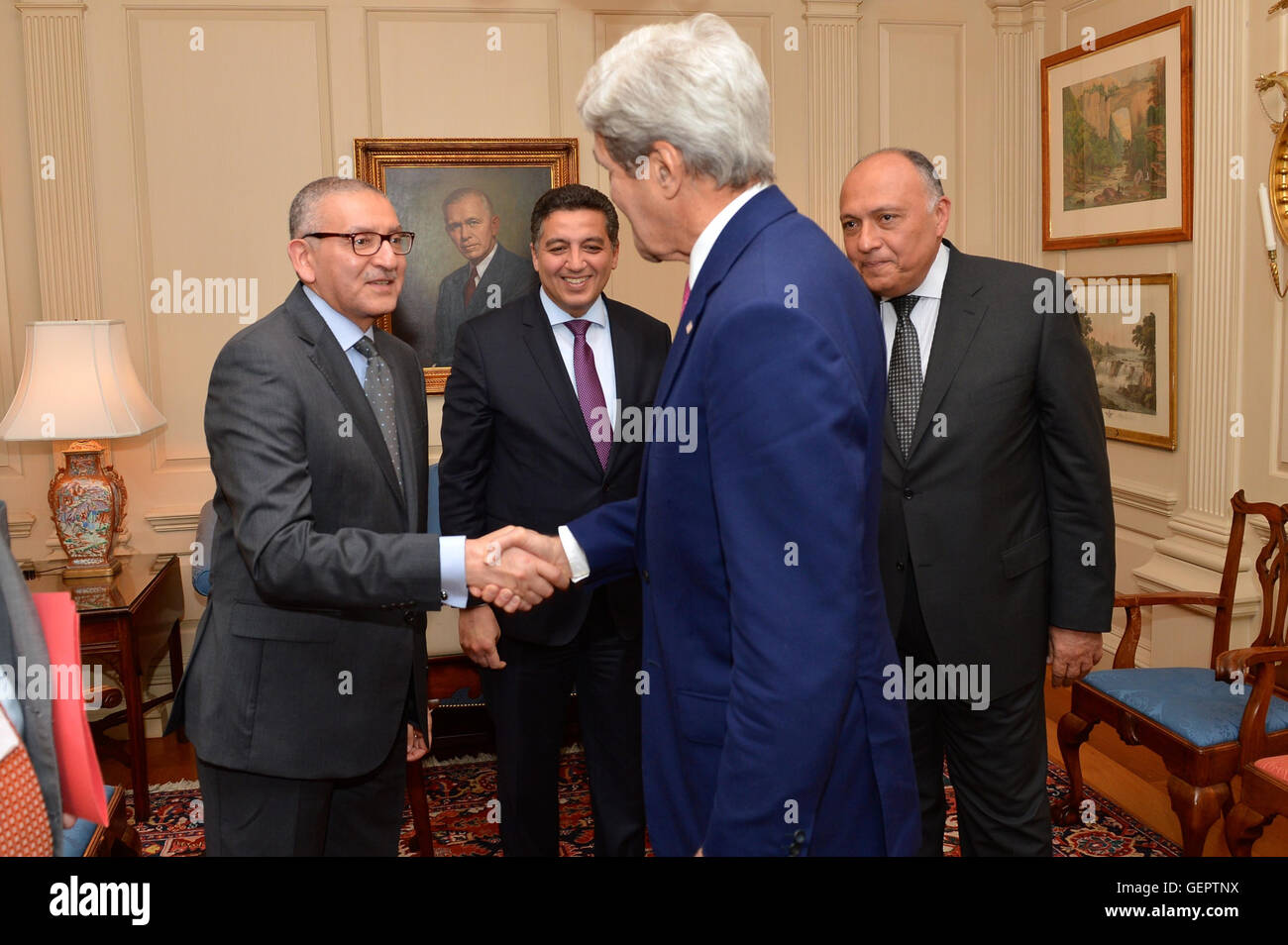 Secretary Kerry Greets Egyptian Ambassador to the U.S. Reda Before His ...