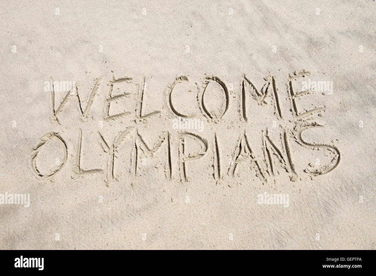 RIO DE JANEIRO - MARCH 24, 2016: Welcome Olympians message handwritten ...
