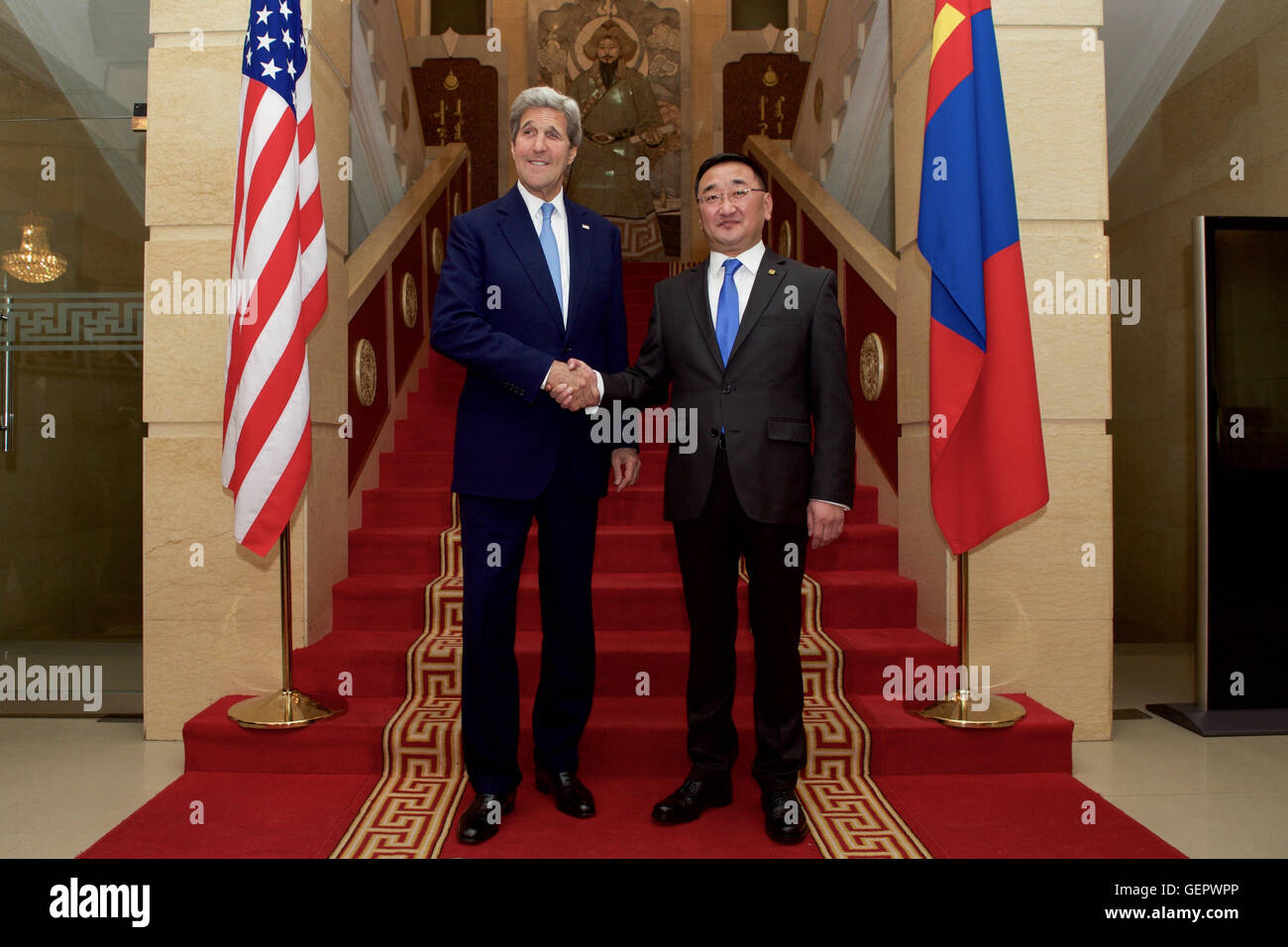 Secretary Kerry Shakes Hands With Mongolian Foreign Minister Lundeg ...
