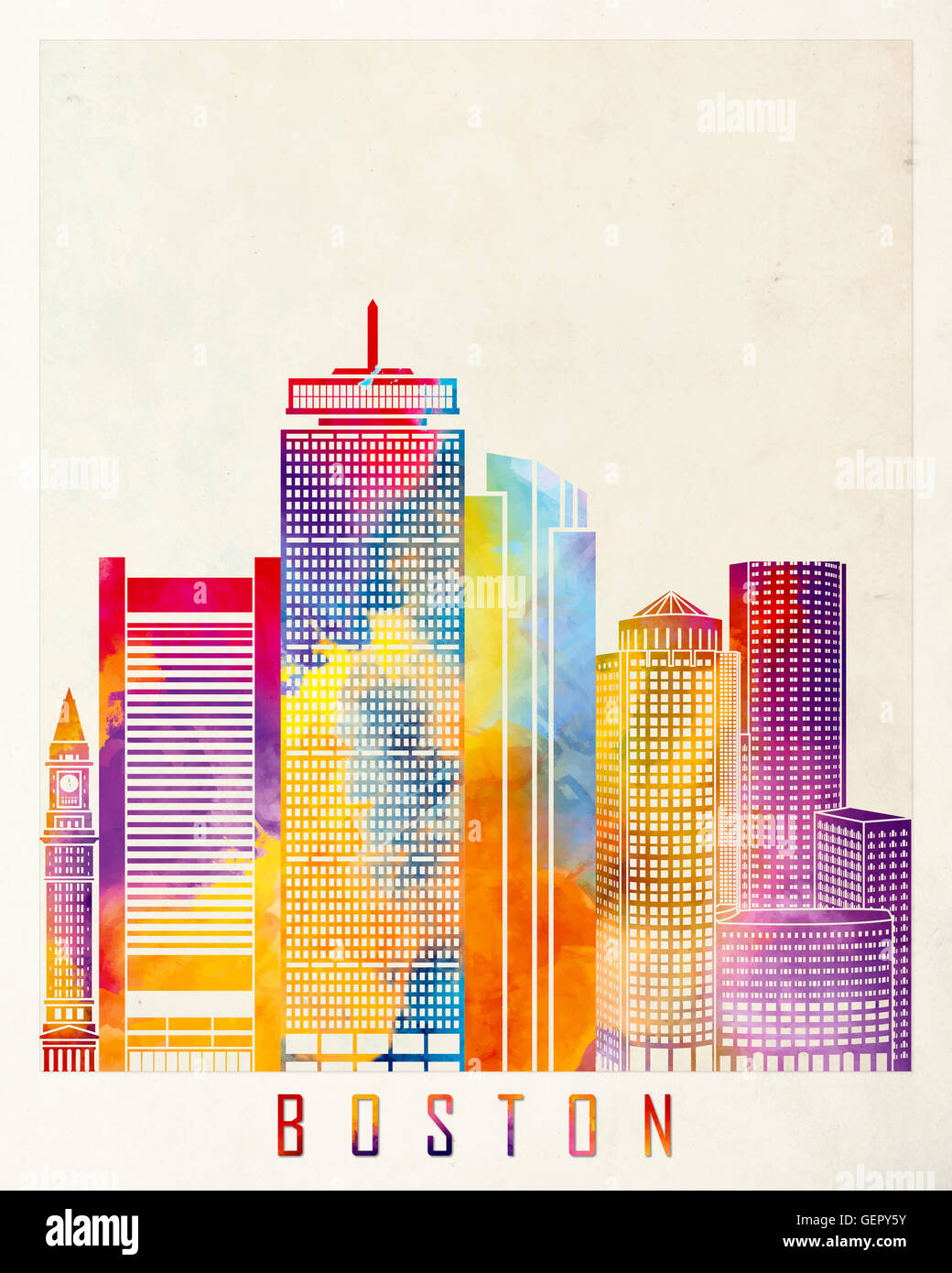 Boston landmarks watercolor poster Stock Photo - Alamy