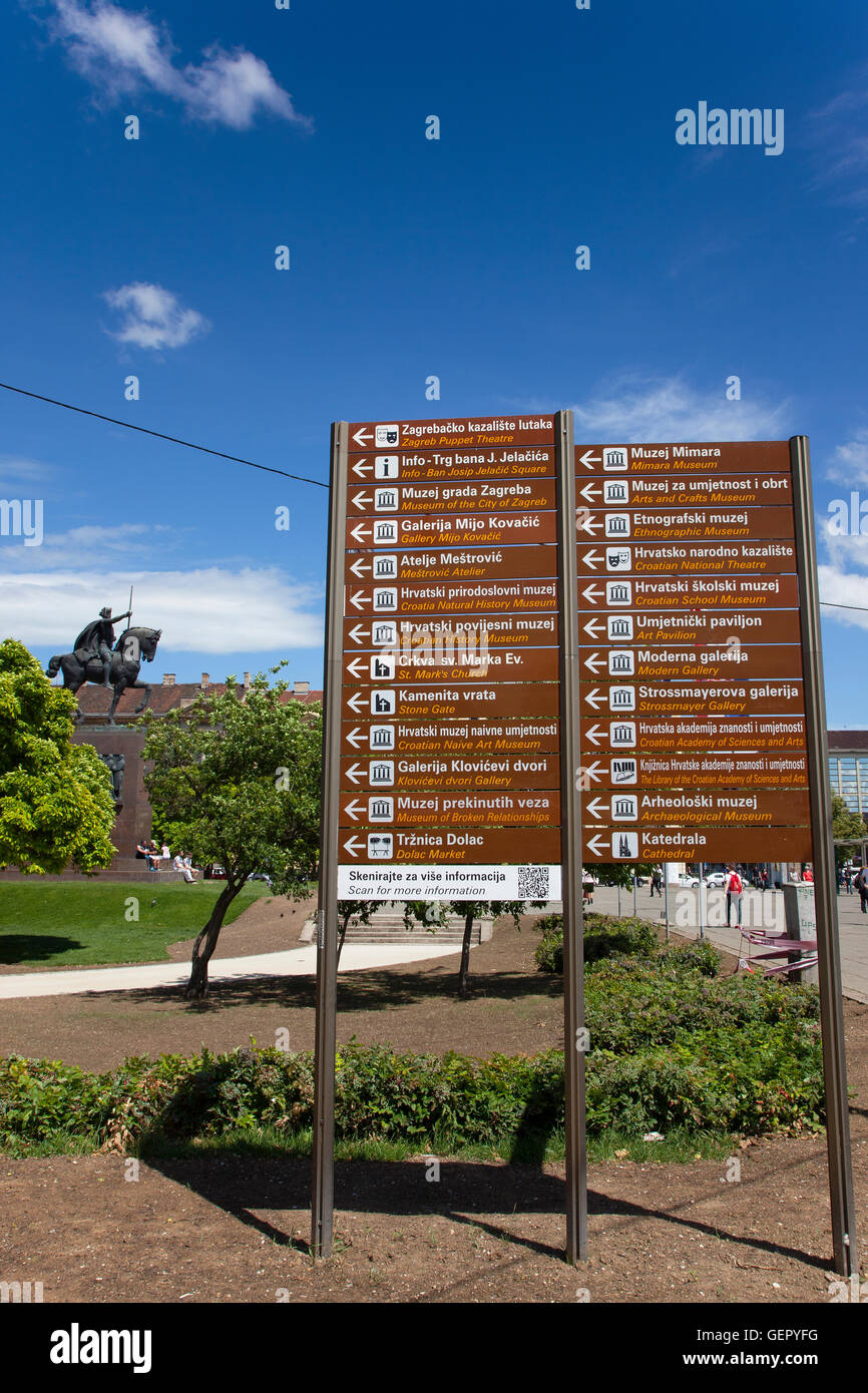 Croatia, Zagreb, Old town, Tourist information signs Park Josipa Jurja ...