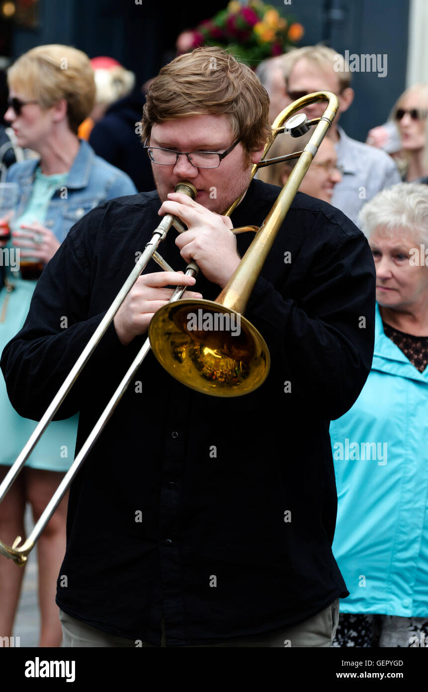 Miles Lyons, the trombonist with the New Orleans Swamp Donkeys playing ...